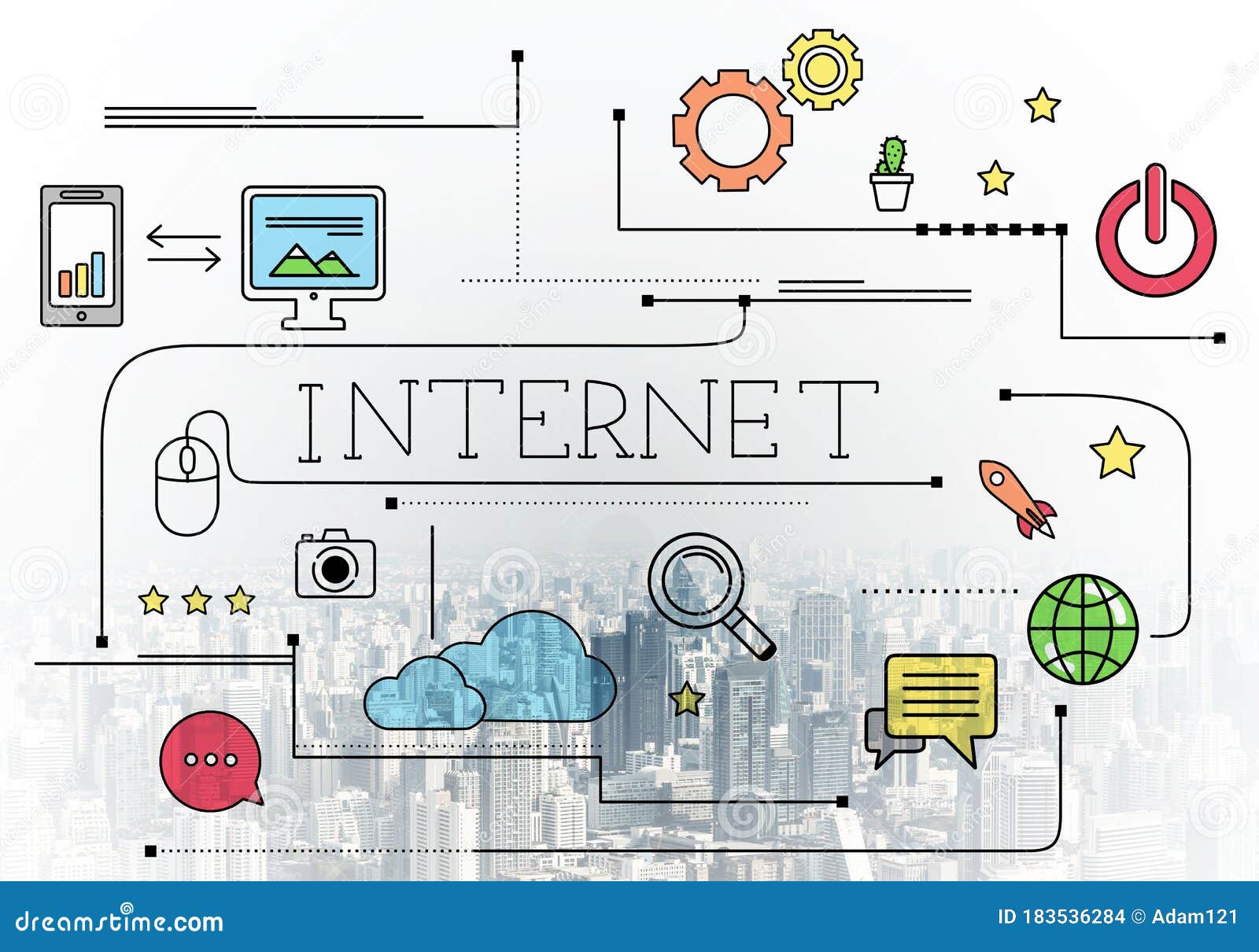 Internet Connection Sketch with Media Signs Stock Photo - Image of ...