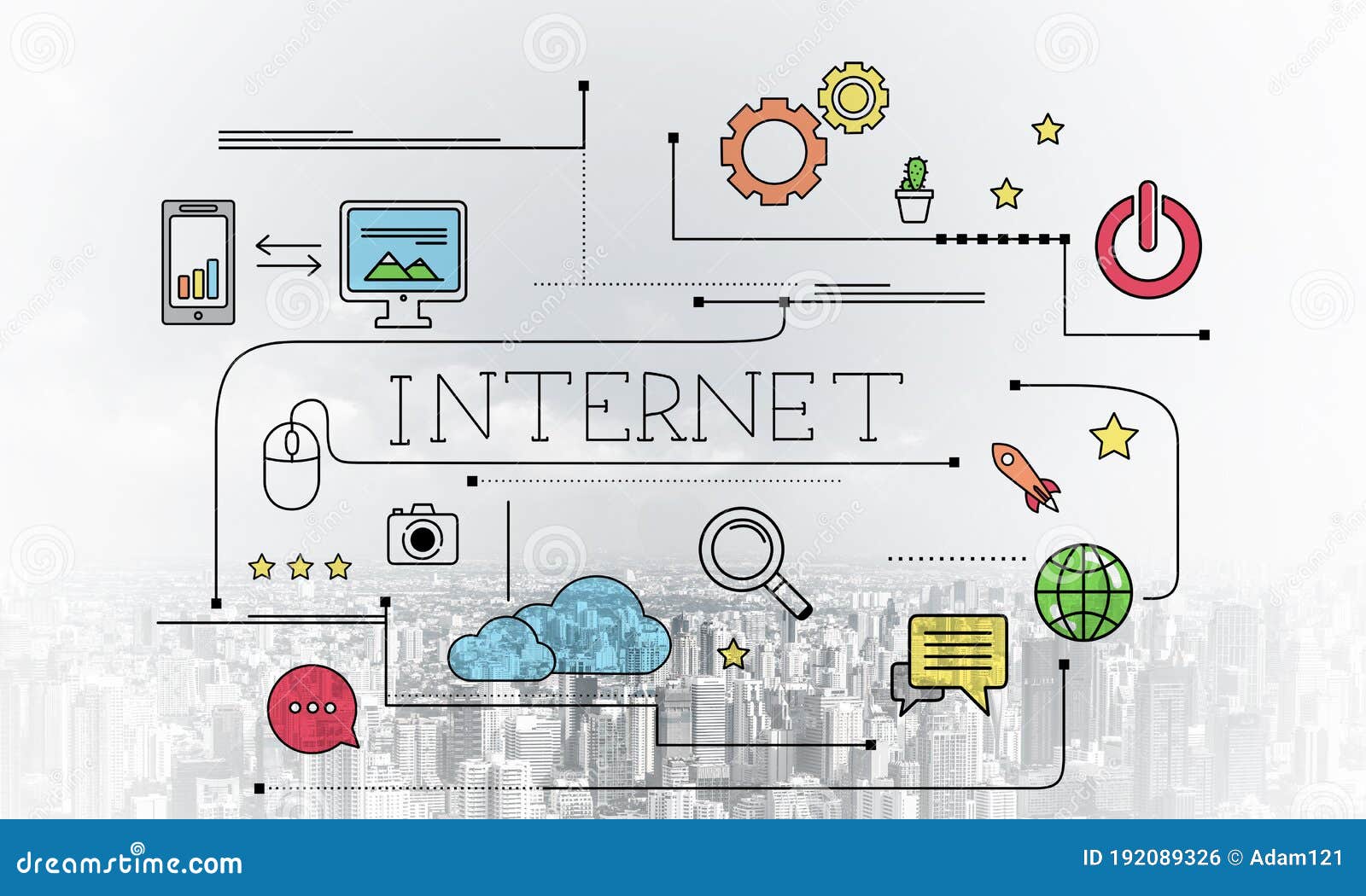Internet Connection Sketch with Media Signs Stock Photo - Image of data ...