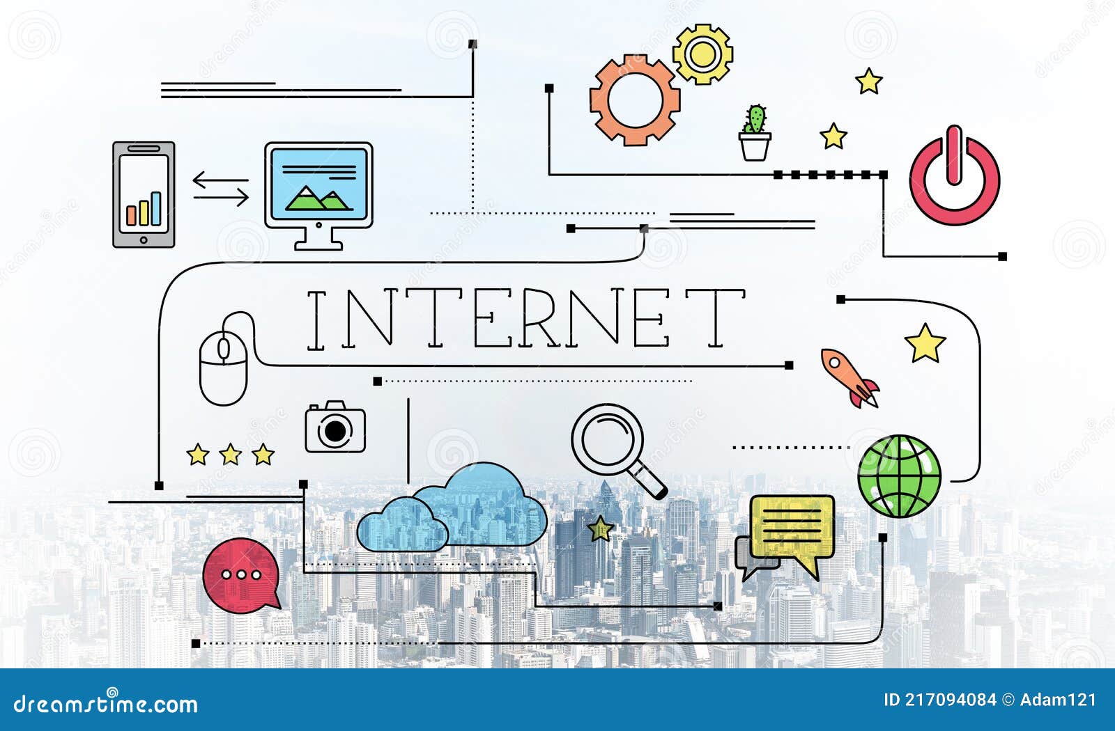 Internet Connection Sketch with Media Signs Stock Illustration ...