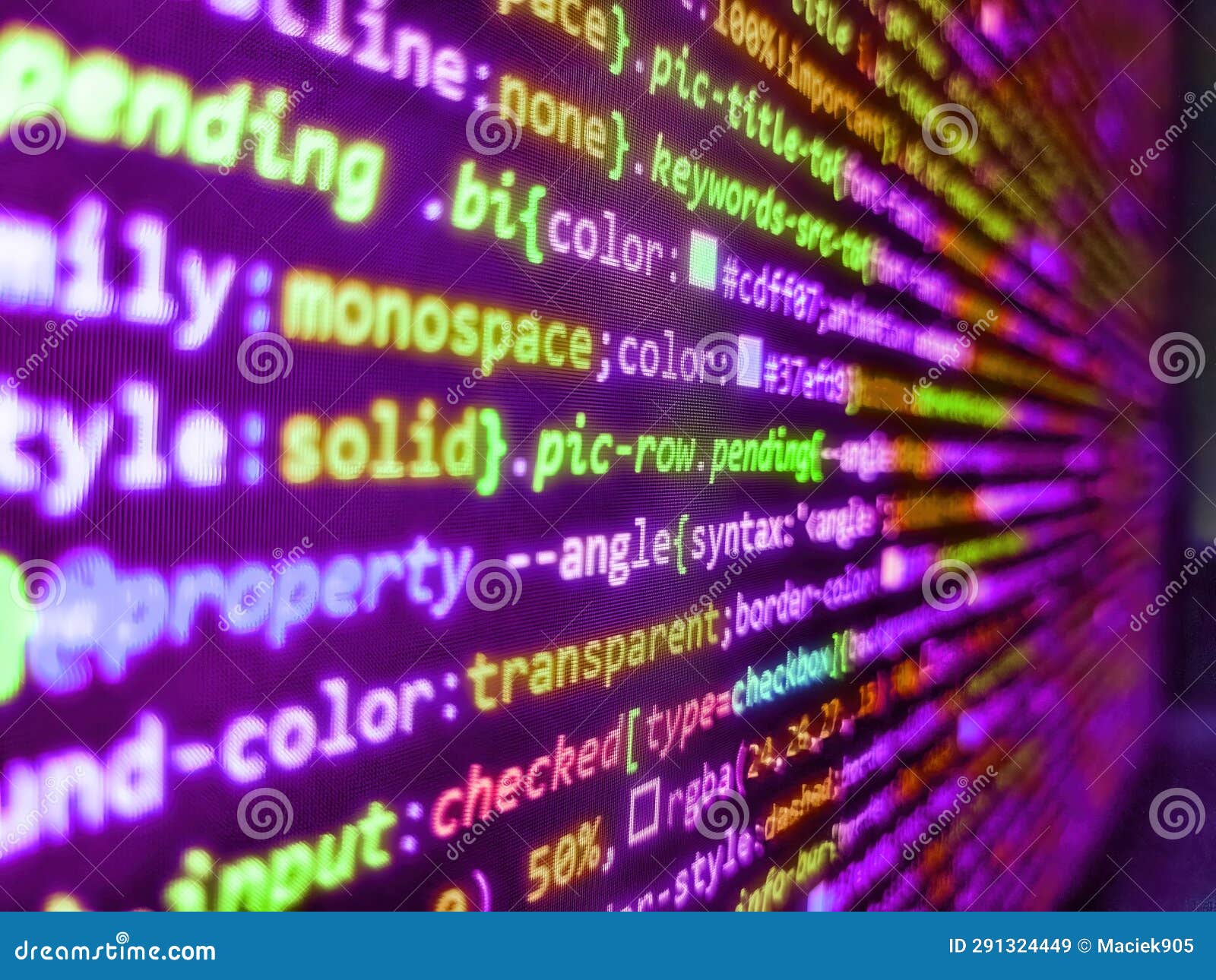 Internet Connection Stream Flow Concept. Code Language on a Computer Screen with a Shallow Depth ...