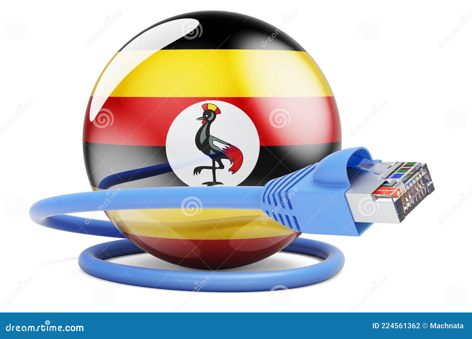 Internet Connection in Uganda. Lan Cable with Ugandan Flag, 3D ...