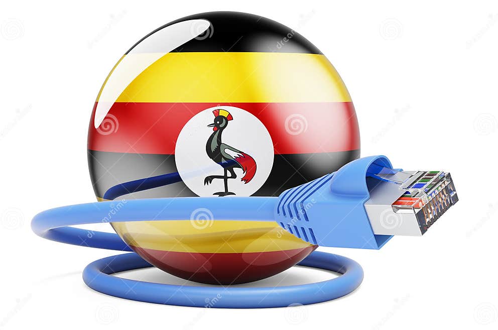 Internet Connection in Uganda. Lan Cable with Ugandan Flag, 3D Rendering Stock Illustration ...