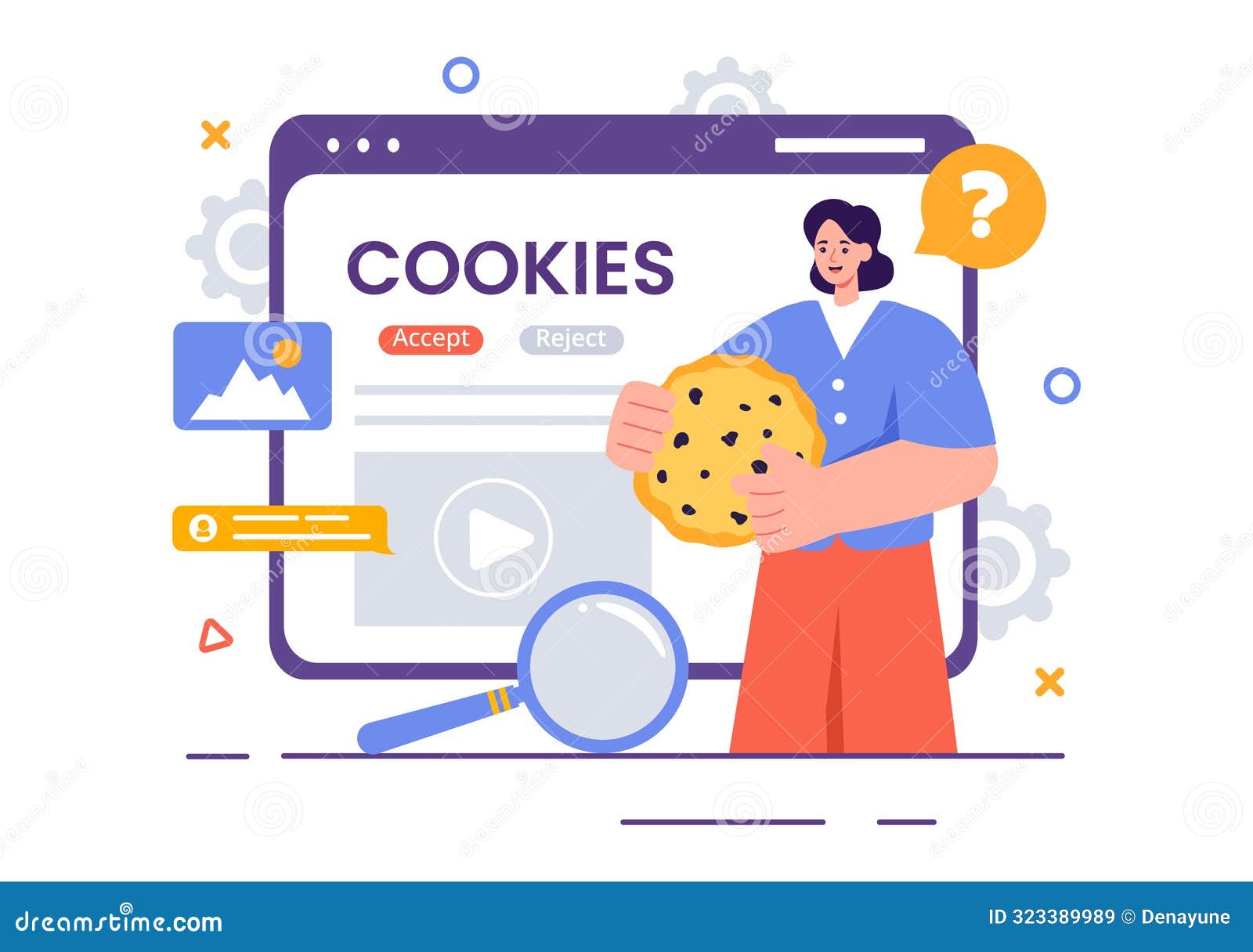 Internet Cookies Technology Vector Illustration with Tracking Cookie ...