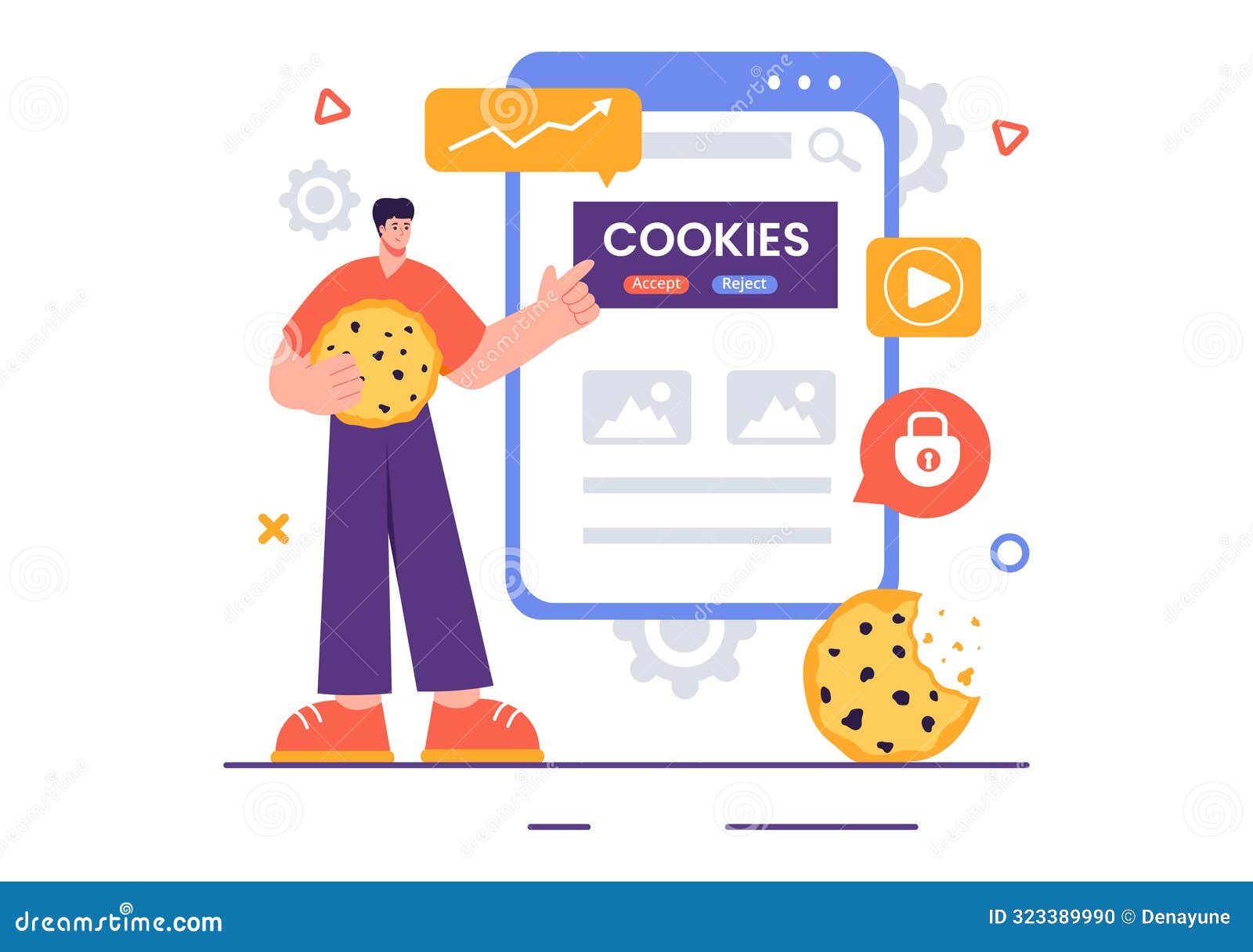 Internet Cookies Technology Vector Illustration with Tracking Cookie ...