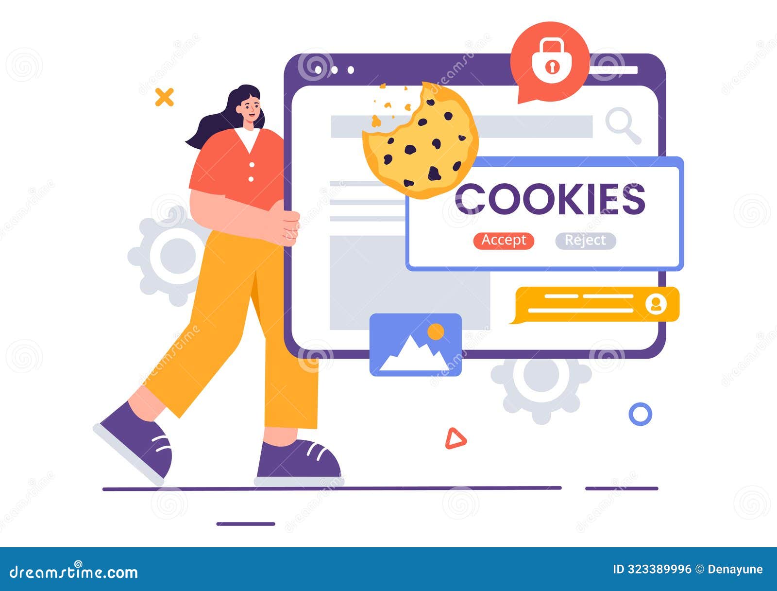 Internet Cookies Technology Vector Illustration with Tracking Cookie ...