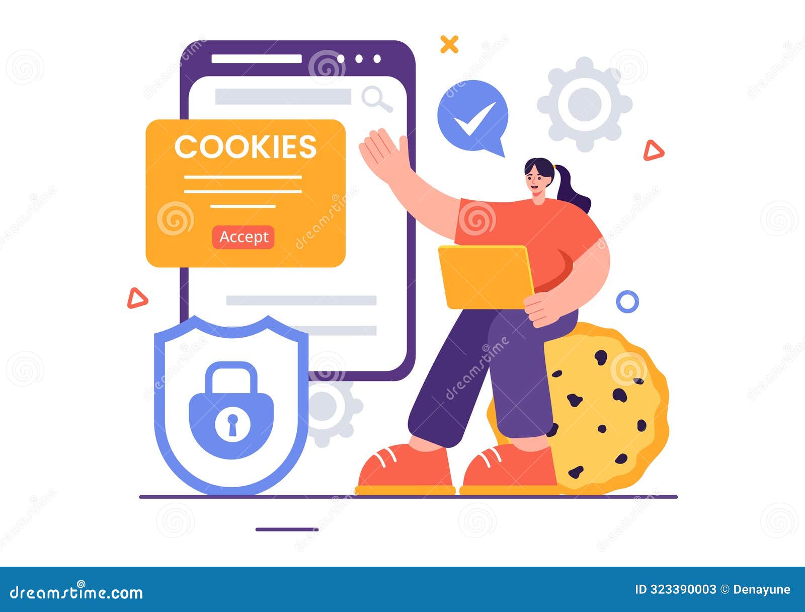 Internet Cookies Technology Vector Illustration with Tracking Cookie ...