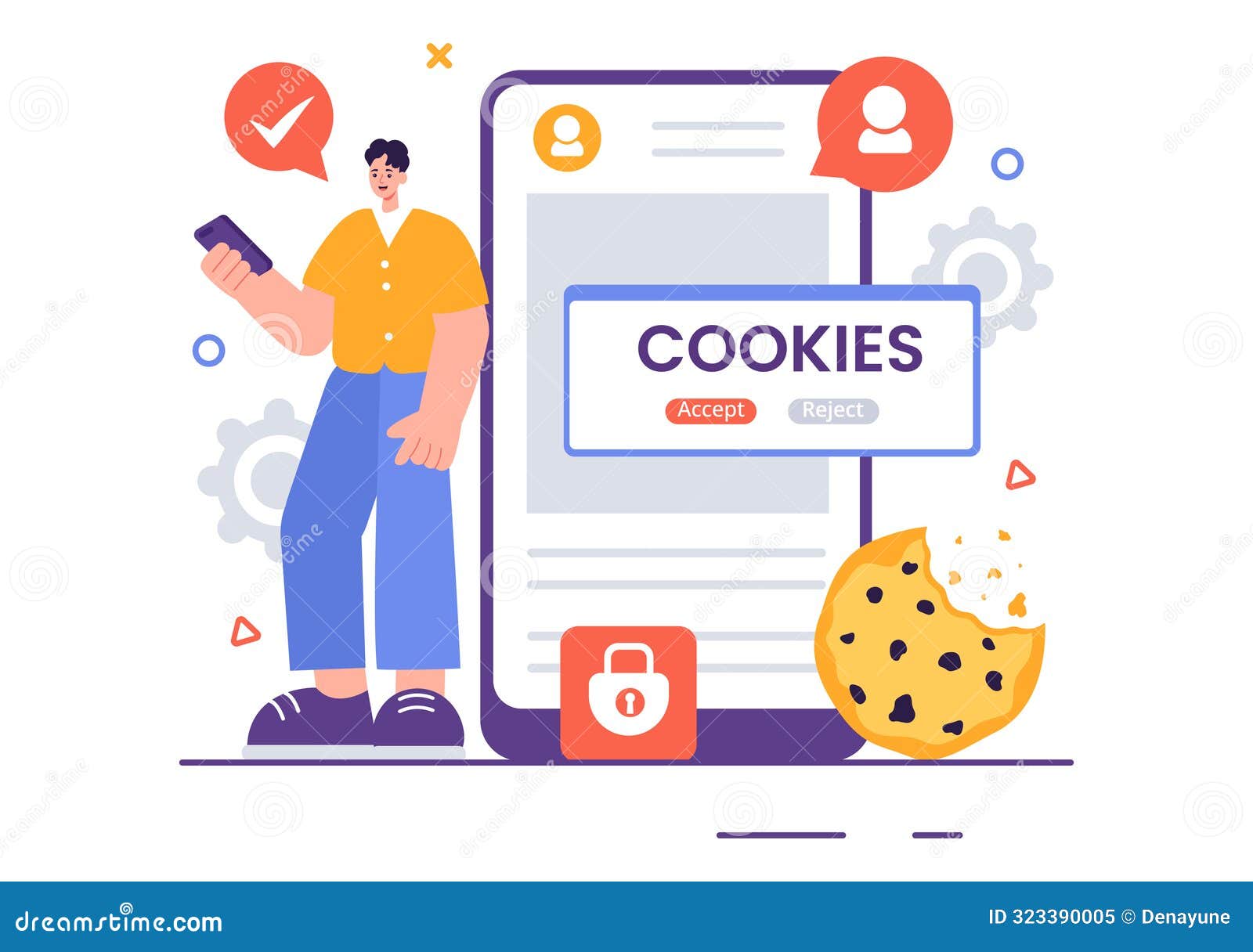Internet Cookies Technology Vector Illustration with Tracking Cookie ...