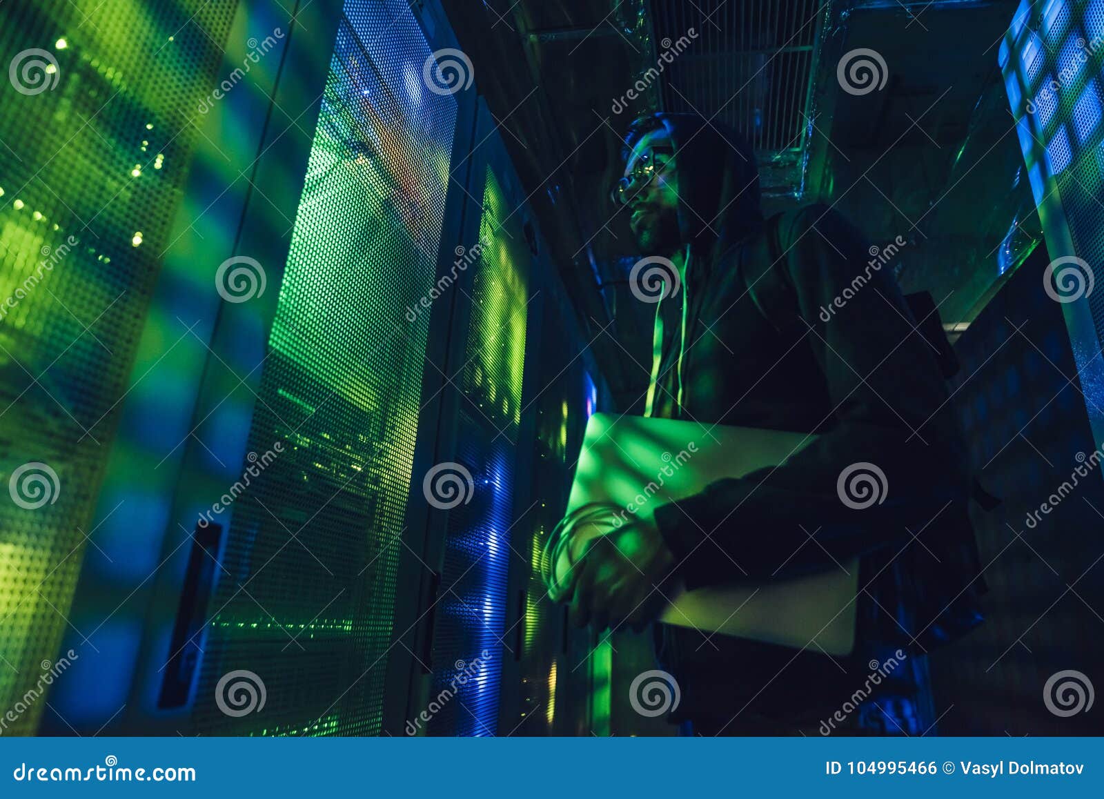 Hacker in data centre stock photo. Image of code, criminal - 104995466