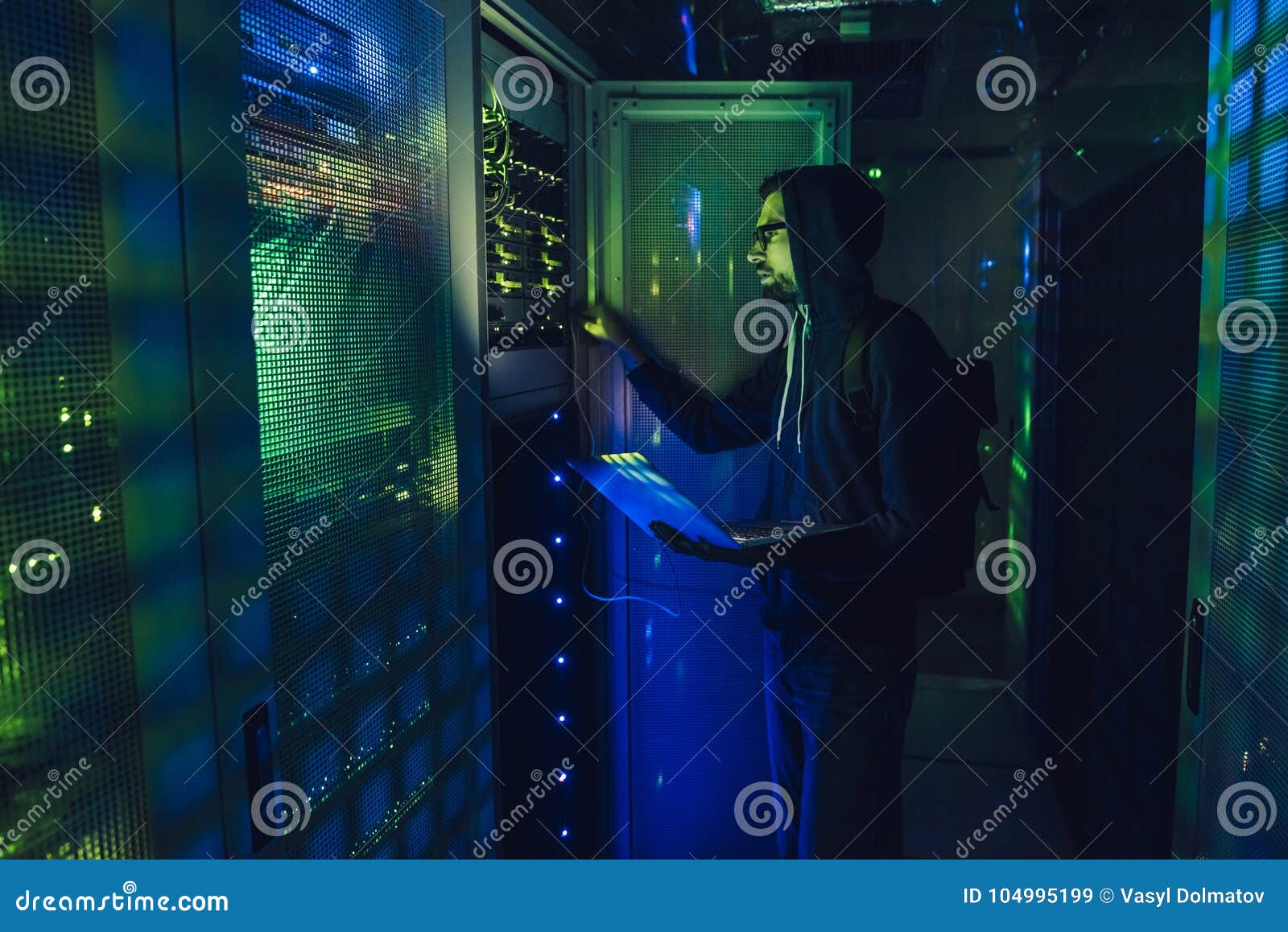 Hacker in data centre stock image. Image of code, concept - 104995199
