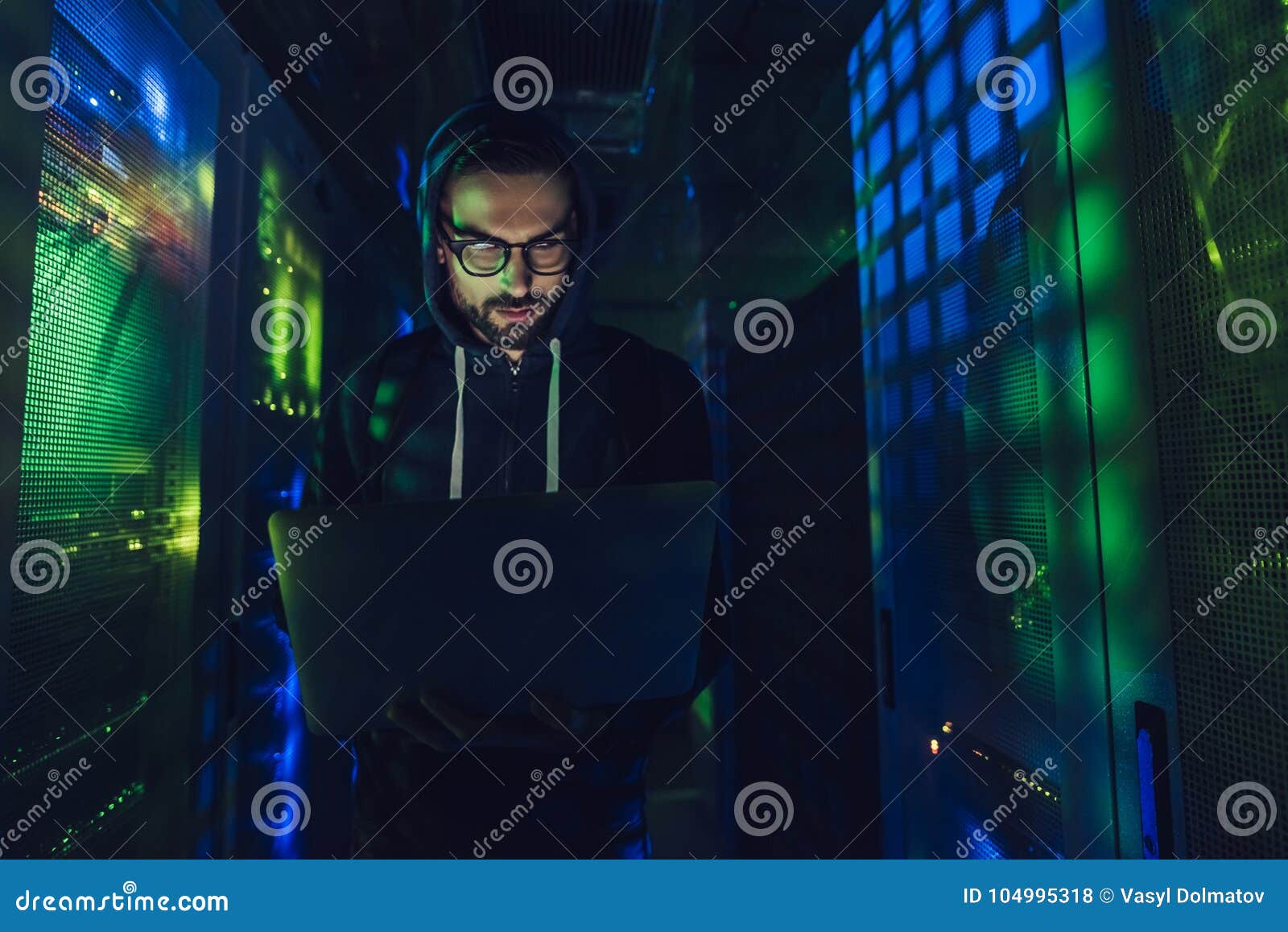 Hacker in data centre stock photo. Image of hack, attack - 104995318