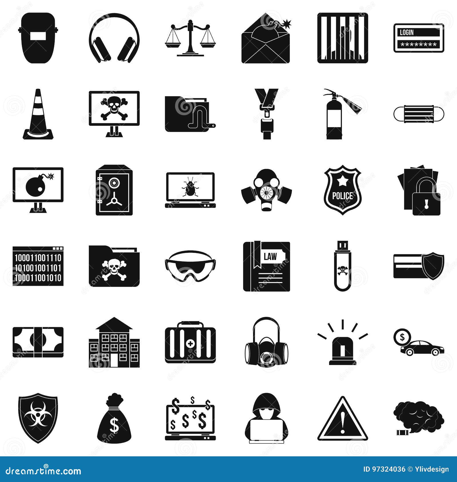 Internet Crime Icons Set, Simple Style Stock Vector - Illustration of ...