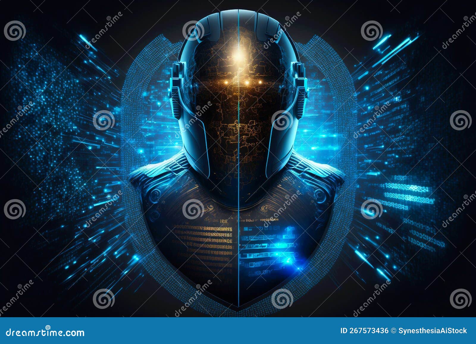 Data Cyber Protector Shield Warrior Concept. Guard Robot Protection ...