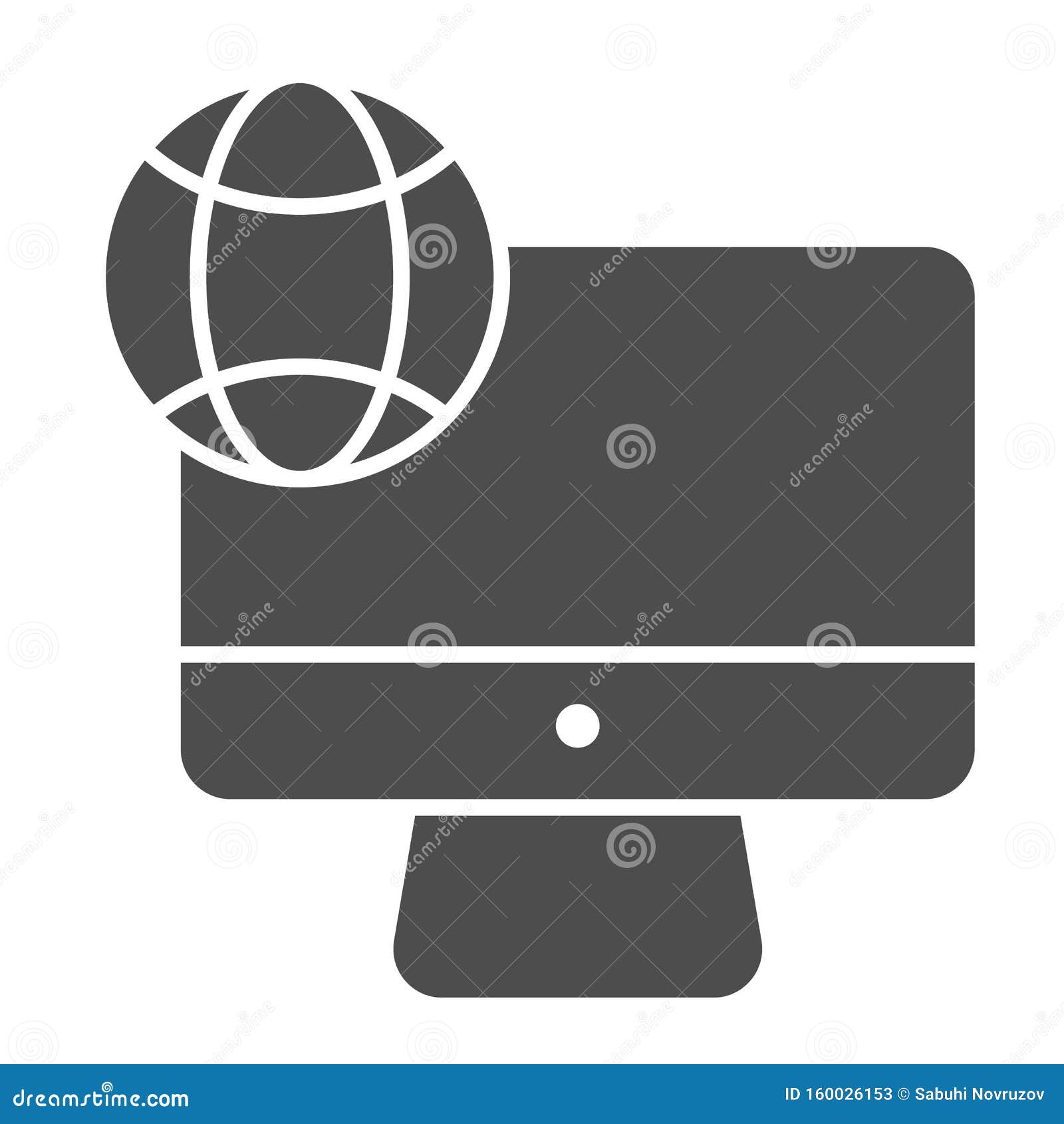 Internet on Desktop Solid Icon. Computer with Planet Vector ...