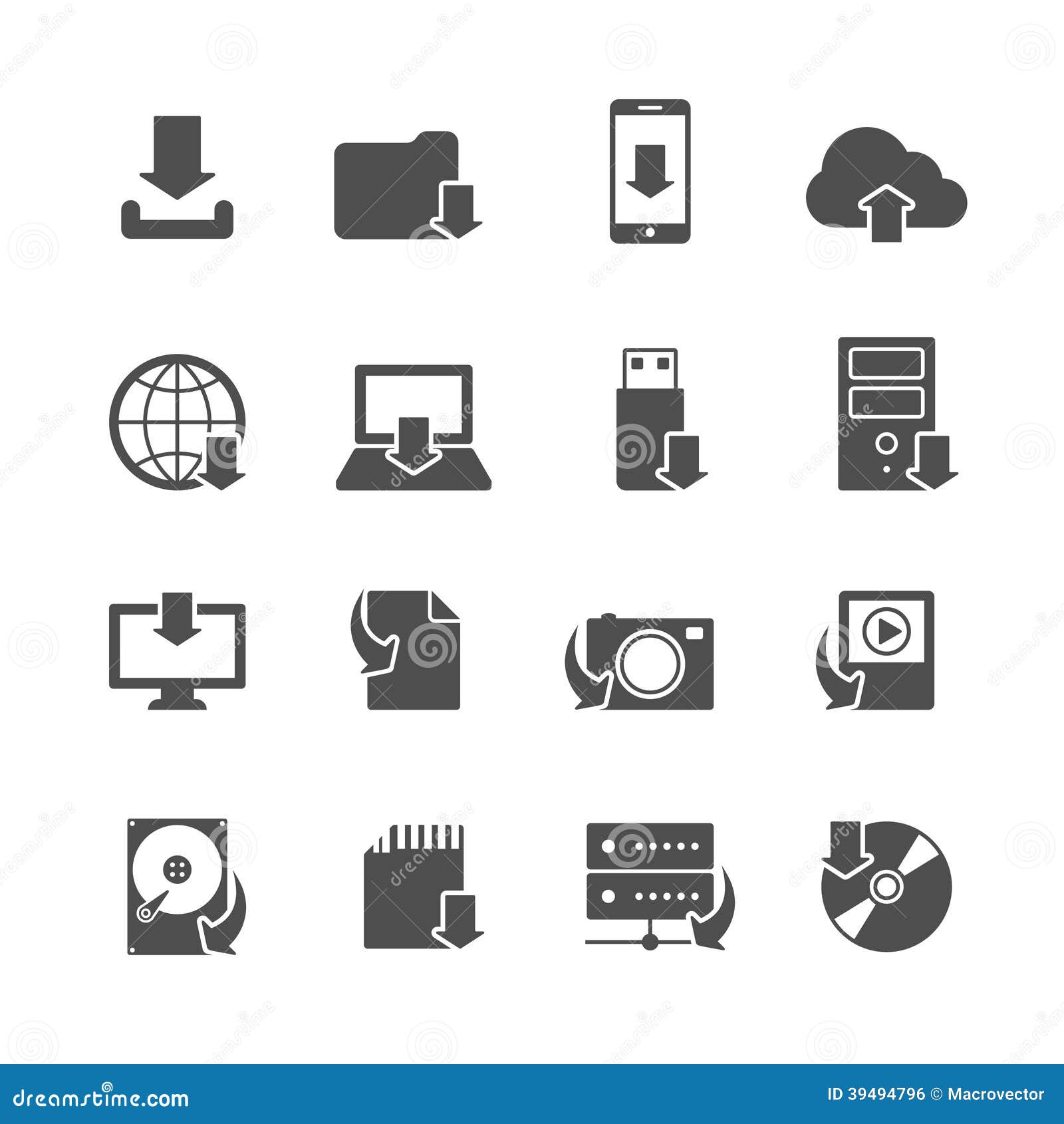 Internet-Download-Symbol-Ikonen Eingestellt Vektor Abbildung ...