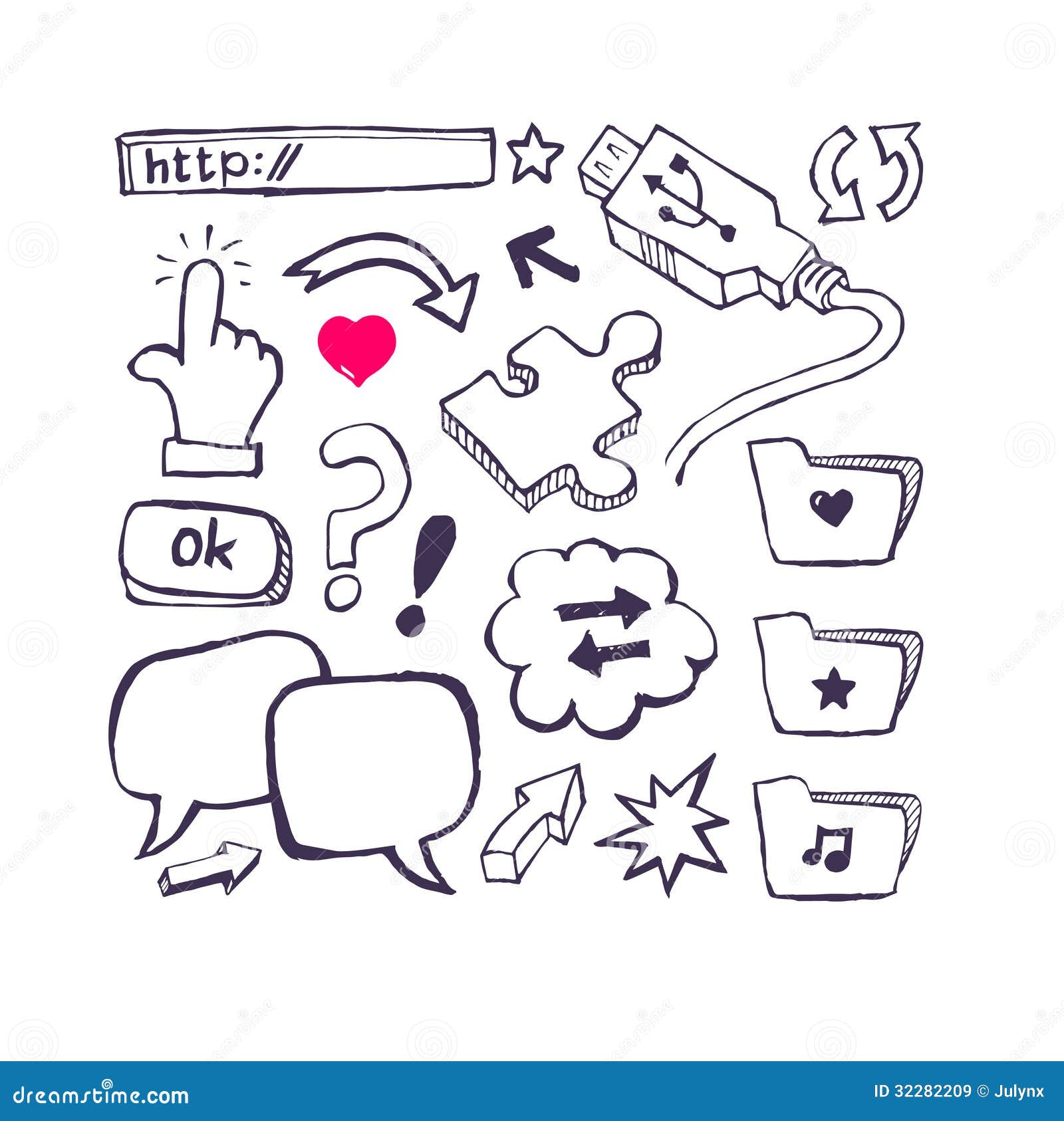 Internet Element Set. Hand Draw Stock Vector - Illustration of business ...