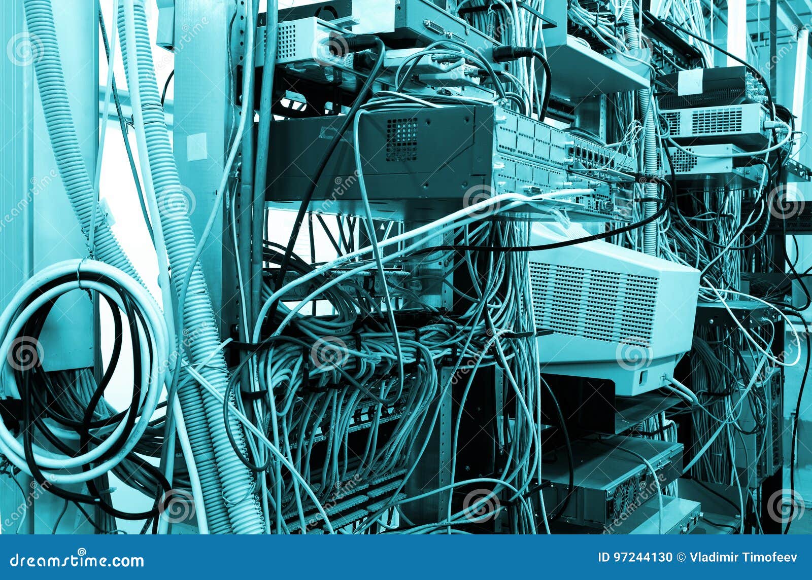 Internet Equipments in Datacenter Server Room. Display on the Switches ...