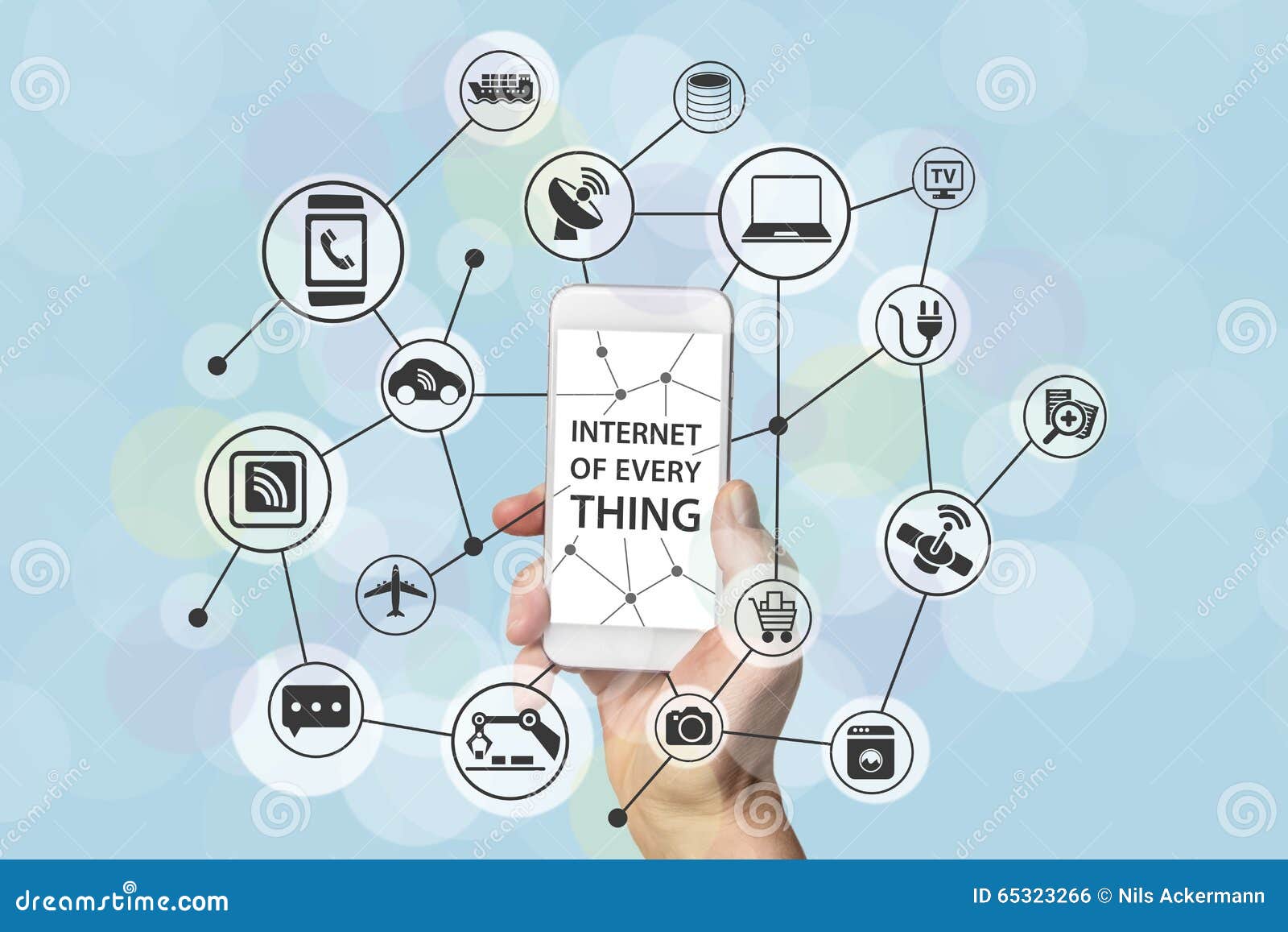 Internet of Everything Concept with Male Hand Holding Modern Smart ...