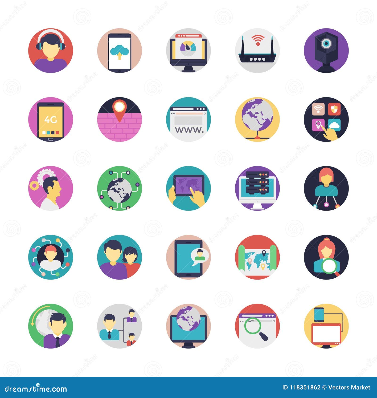 Internet Flat Icons Pack stock illustration. Illustration of location - 118351862