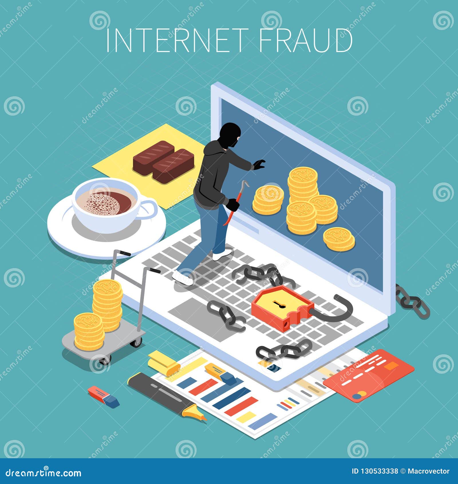 Internet Fraud Isometric Composition Stock Vector - Illustration of ...