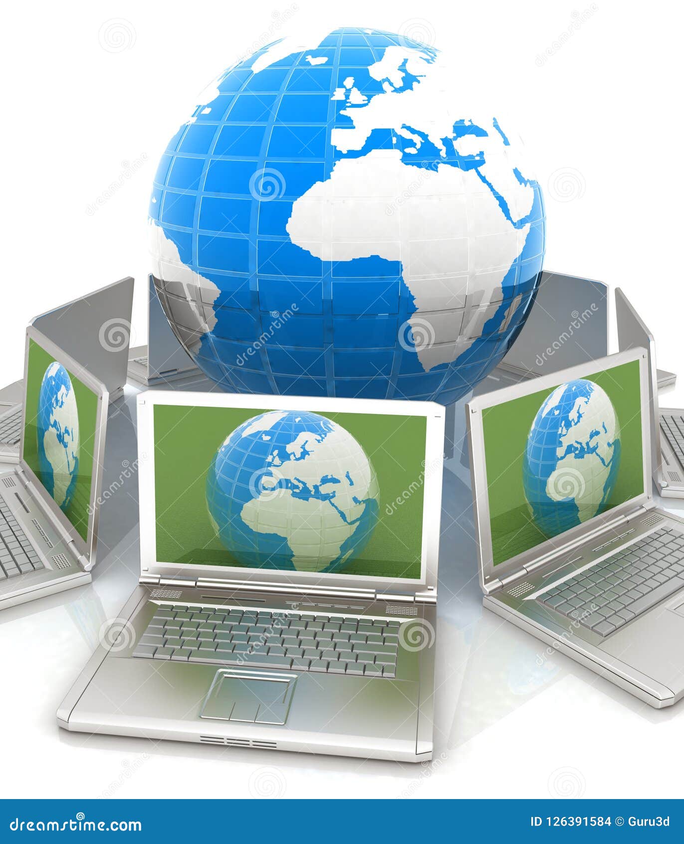 Internet, Global Network, Computers Around Globe Stock Illustration ...