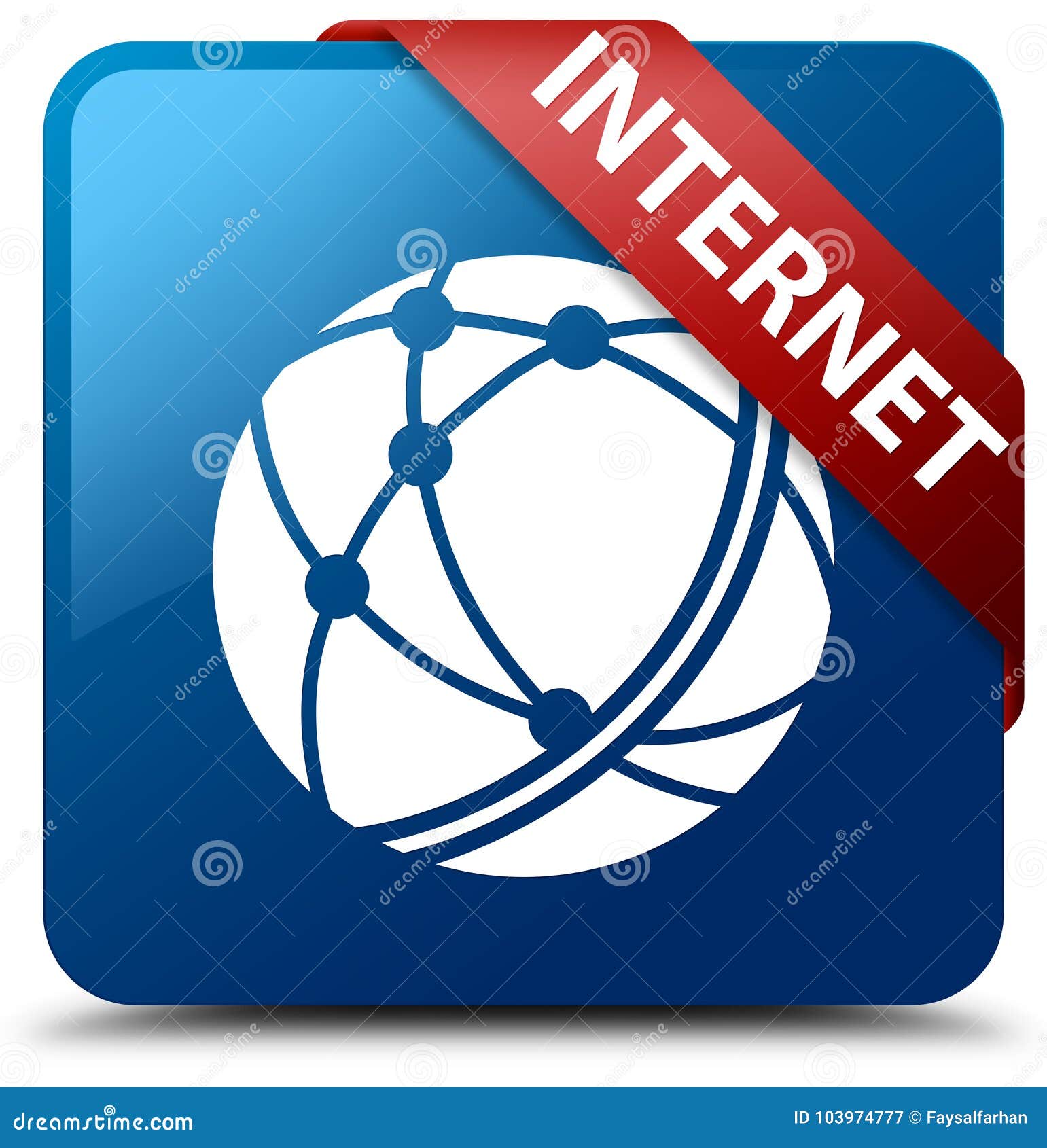 Internet (global Network Icon) Blue Square Button Red Ribbon in Stock ...