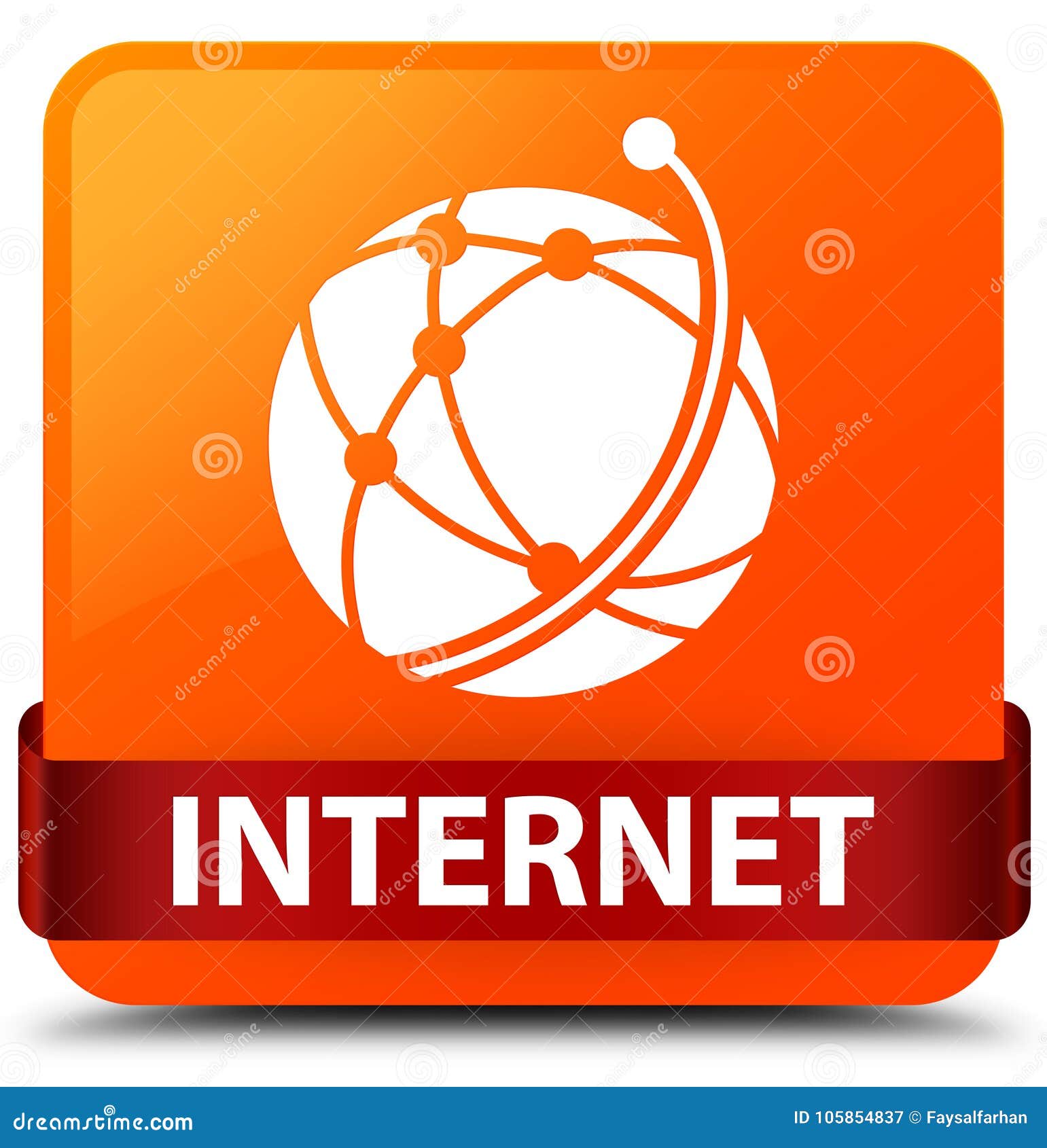 Internet (global Network Icon) Orange Square Button Red Ribbon I Stock ...