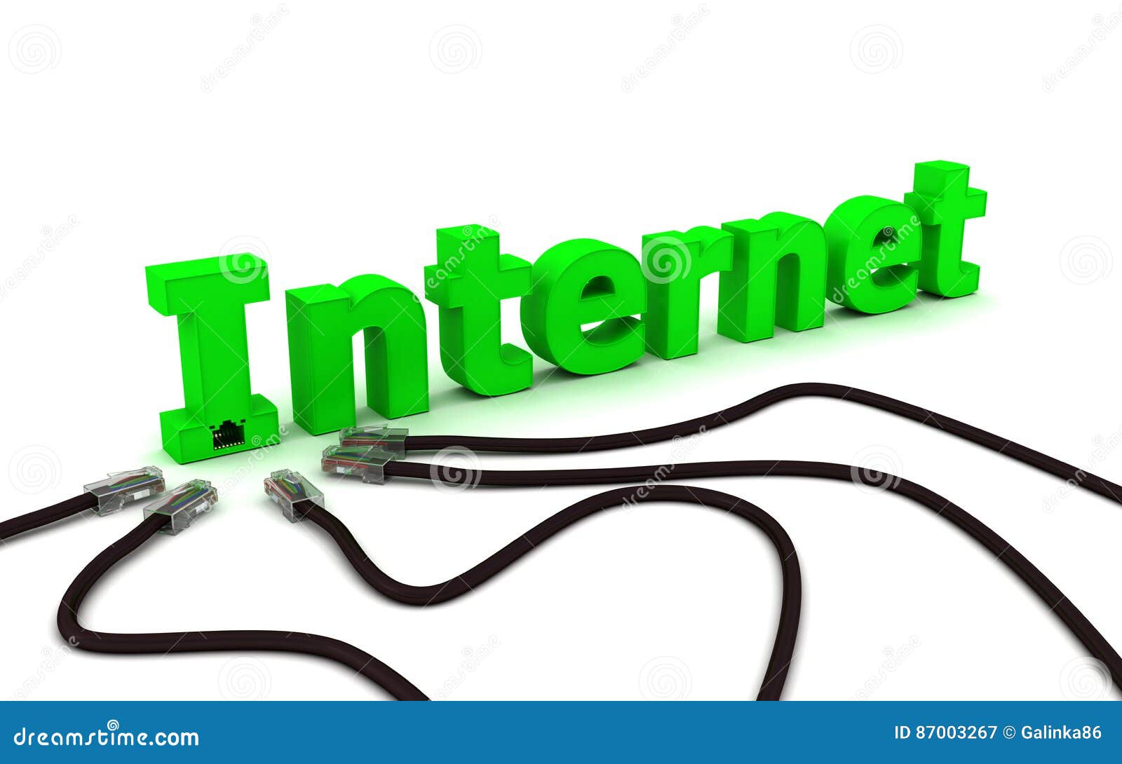 Internet - Green Label and Five Black Cables. 3d Stock Illustration ...