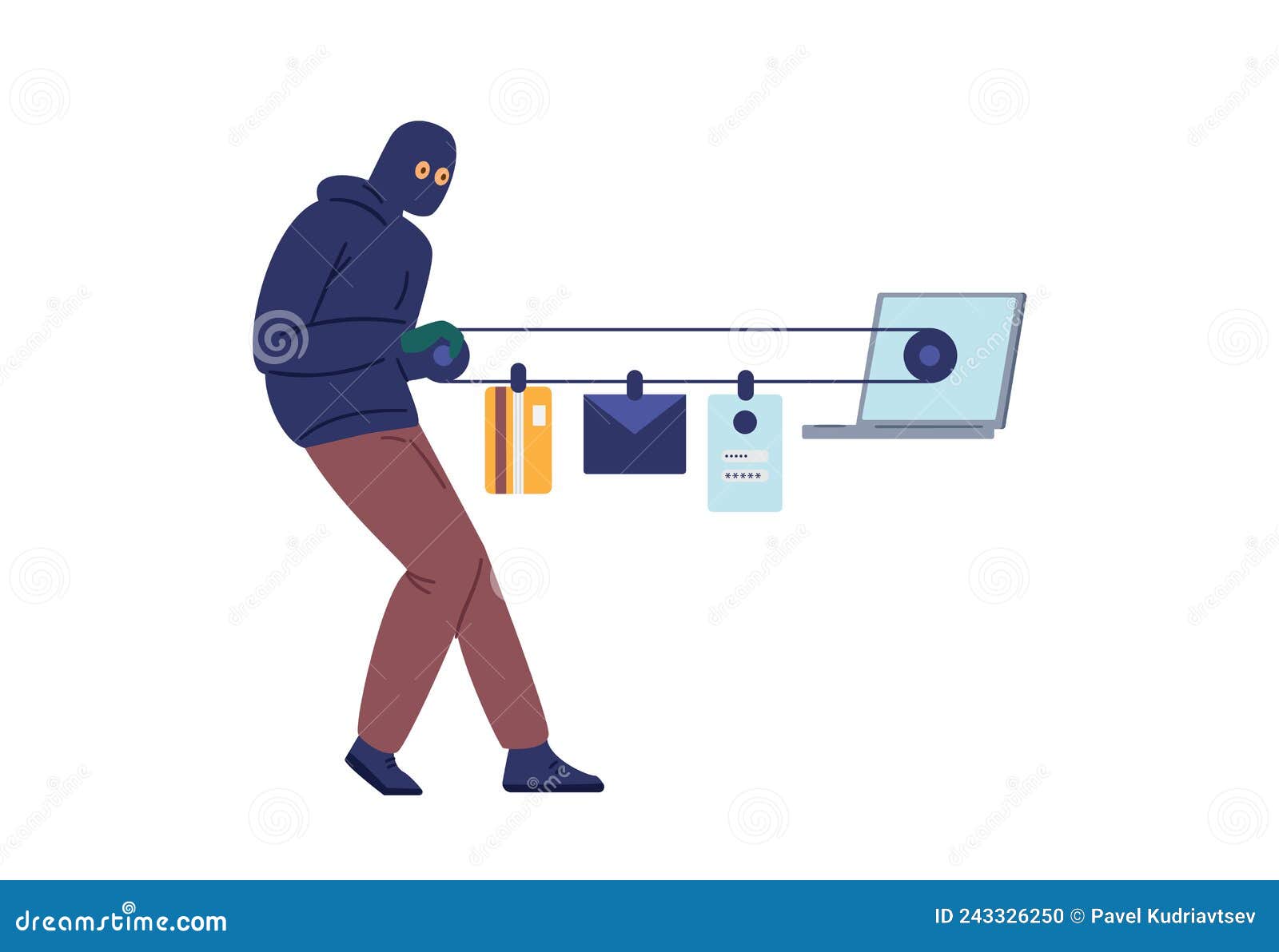 Internet Hacker or Cyber Scammer Steals Data Flat Vector Illustration ...