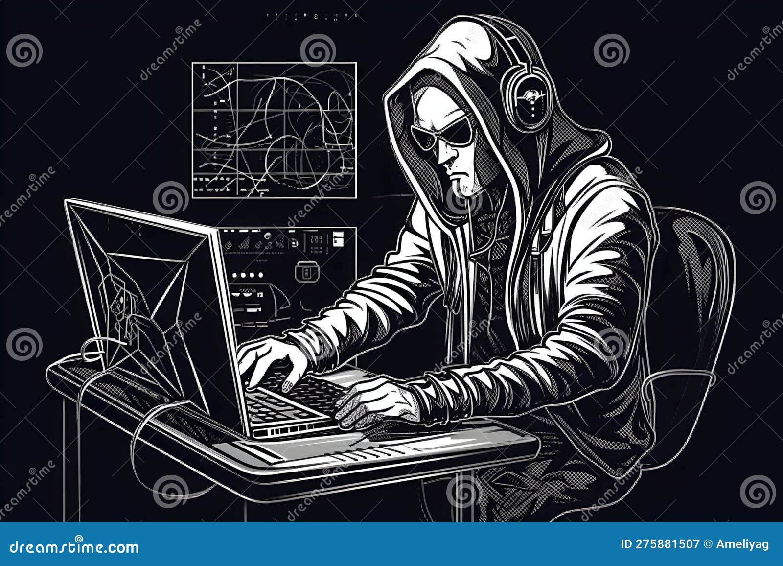 Internet Hacker Sitting at Personal Computer Laptop Tablet Stock ...