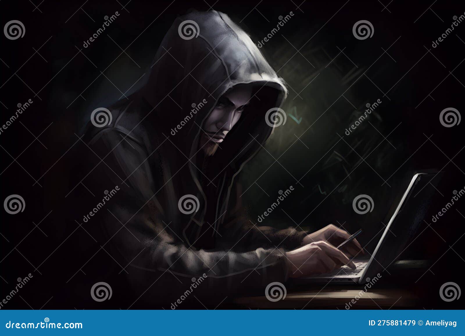 Internet Hacker Sitting at Personal Computer Laptop Tablet Stock ...