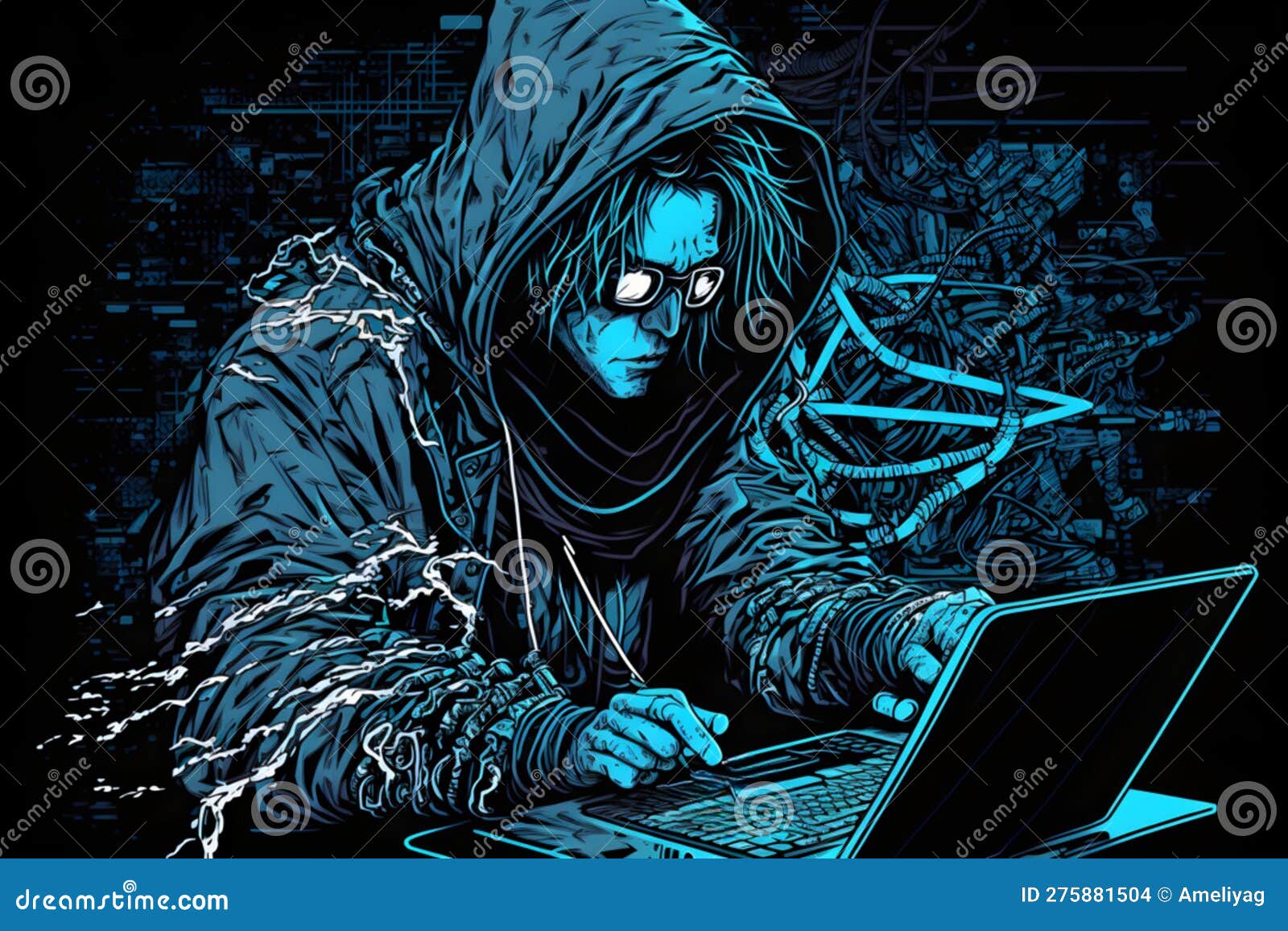 Internet Hacker Sitting at Personal Computer Laptop Tablet Stock ...