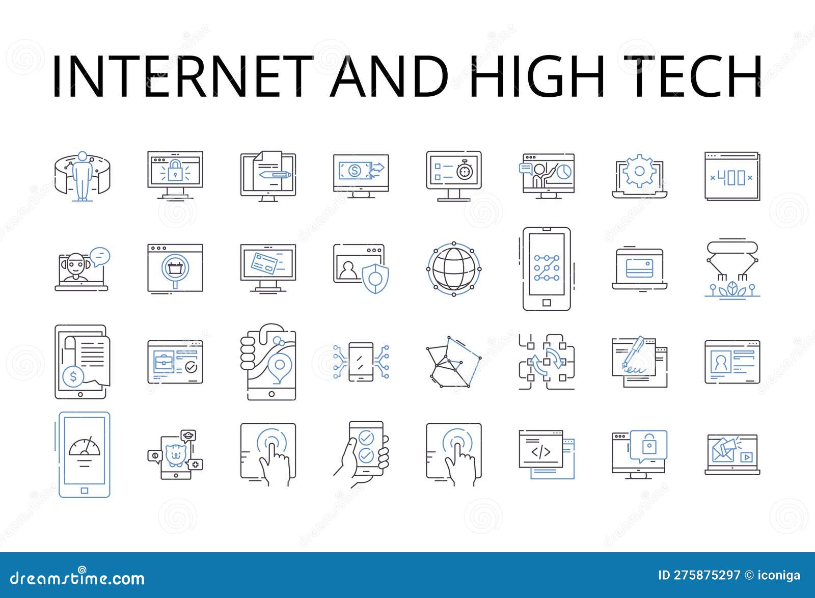 Internet and High Tech Line Icons Collection. Cyberspace, World Wide ...