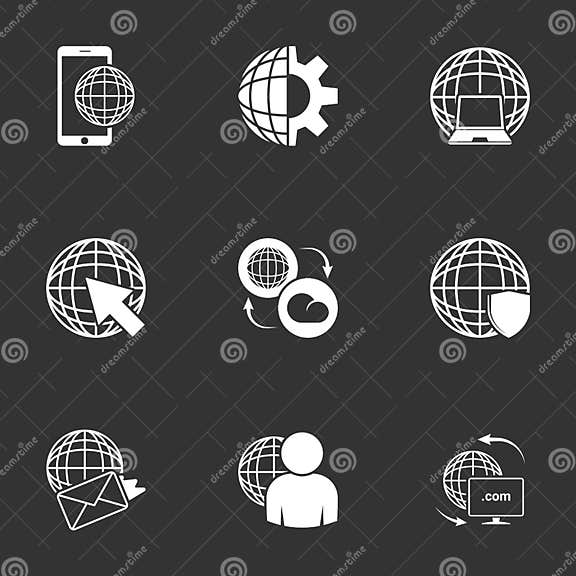 Internet Icon. Black Background Stock Vector - Illustration of globe ...