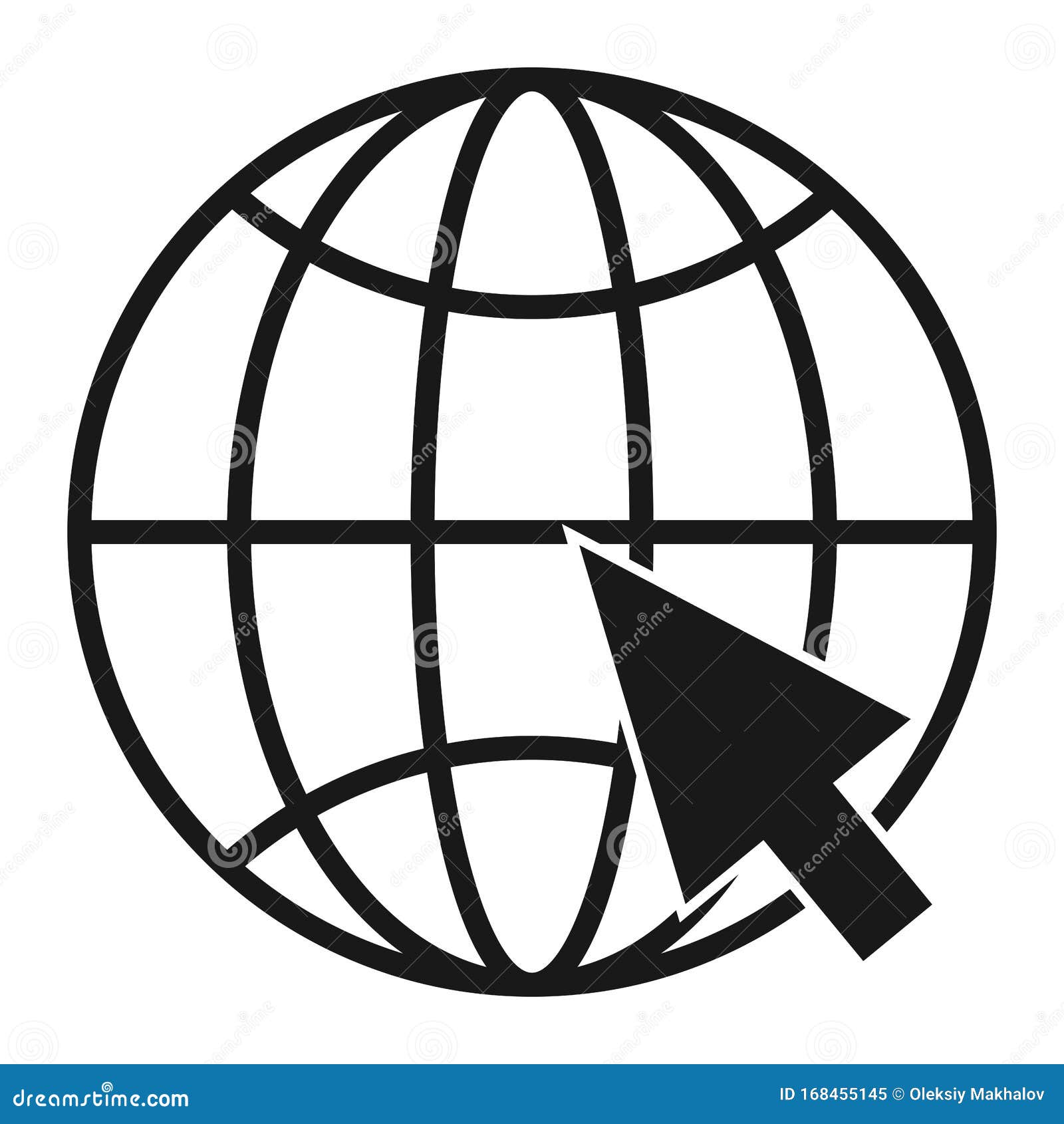 Internet Icon with Black Computer Arrow Cursor Design on White, Vector ...