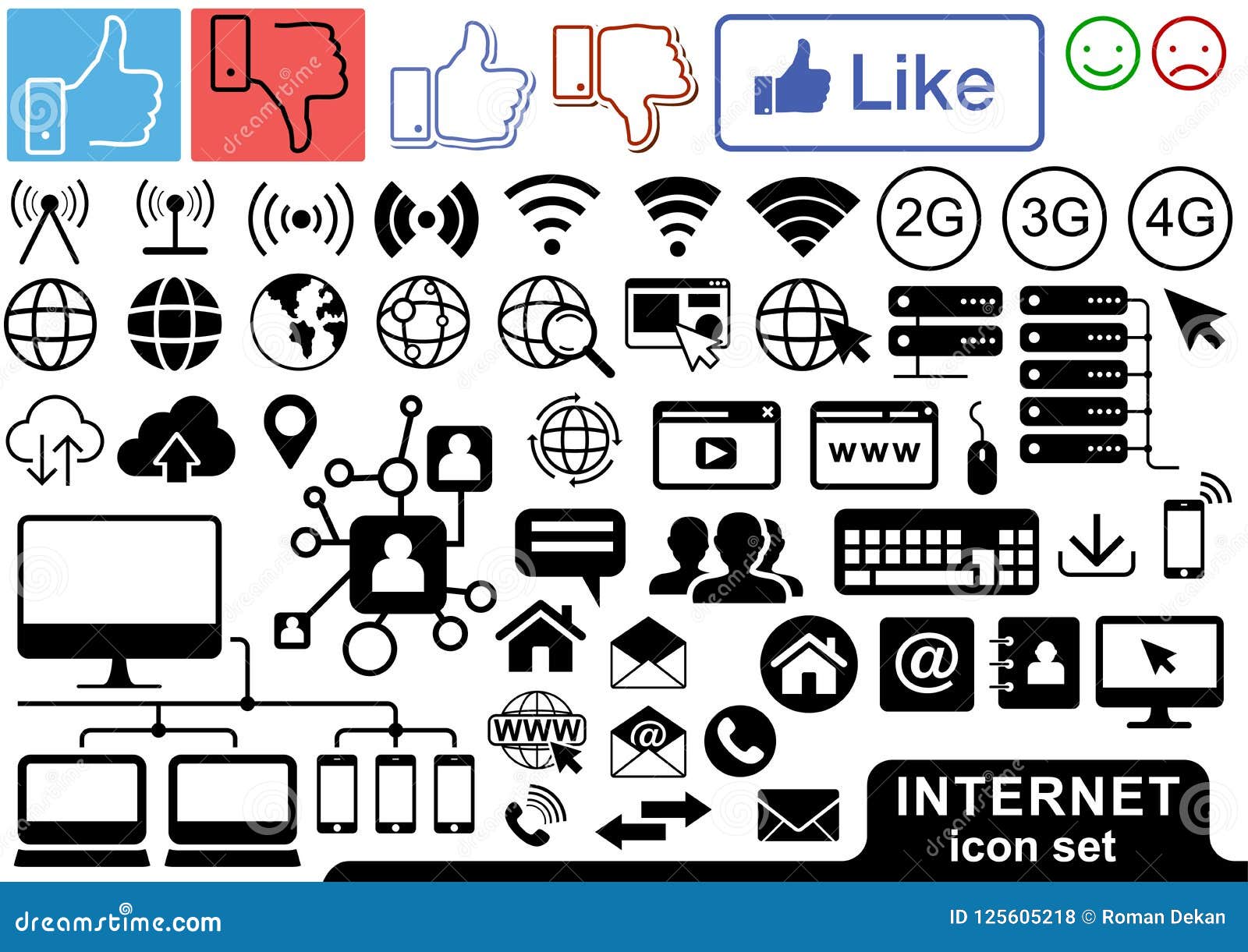 Internet Icon Set in Black and Color Stock Vector - Illustration of ...