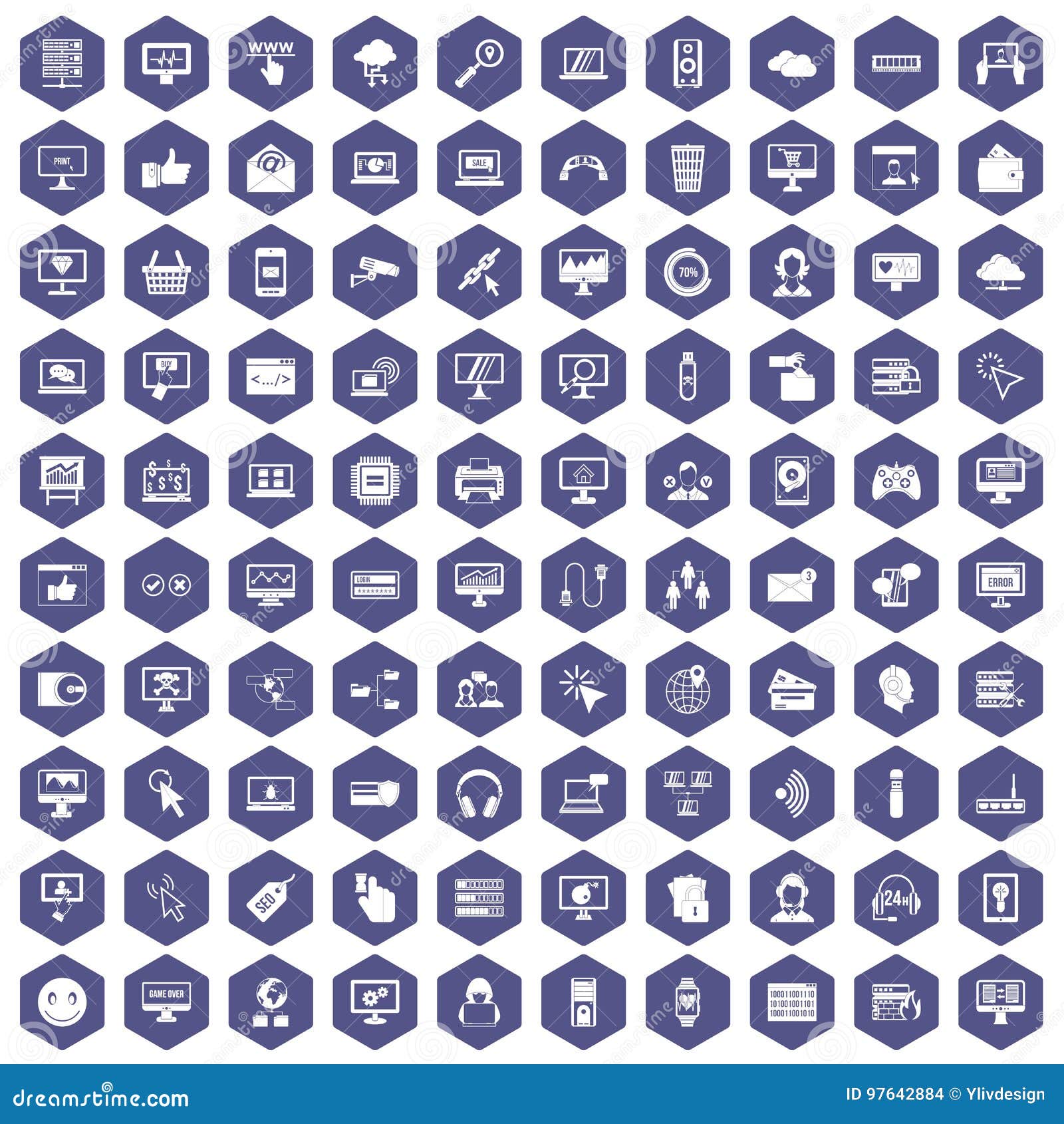 100 Internet Icons Hexagon Purple Stock Vector - Illustration of ...