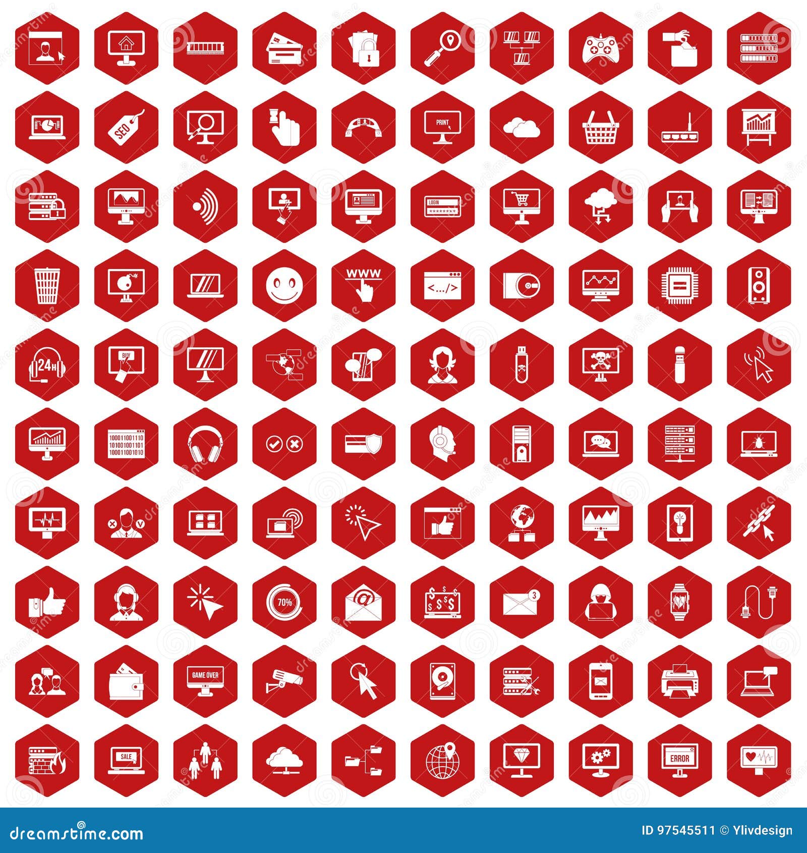 100 Internet Icons Hexagon Red Stock Vector - Illustration of internet ...
