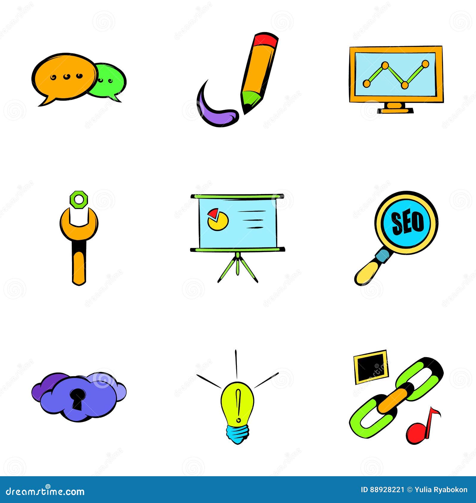 Internet Icons Set, Cartoon Style Stock Vector - Illustration of ...