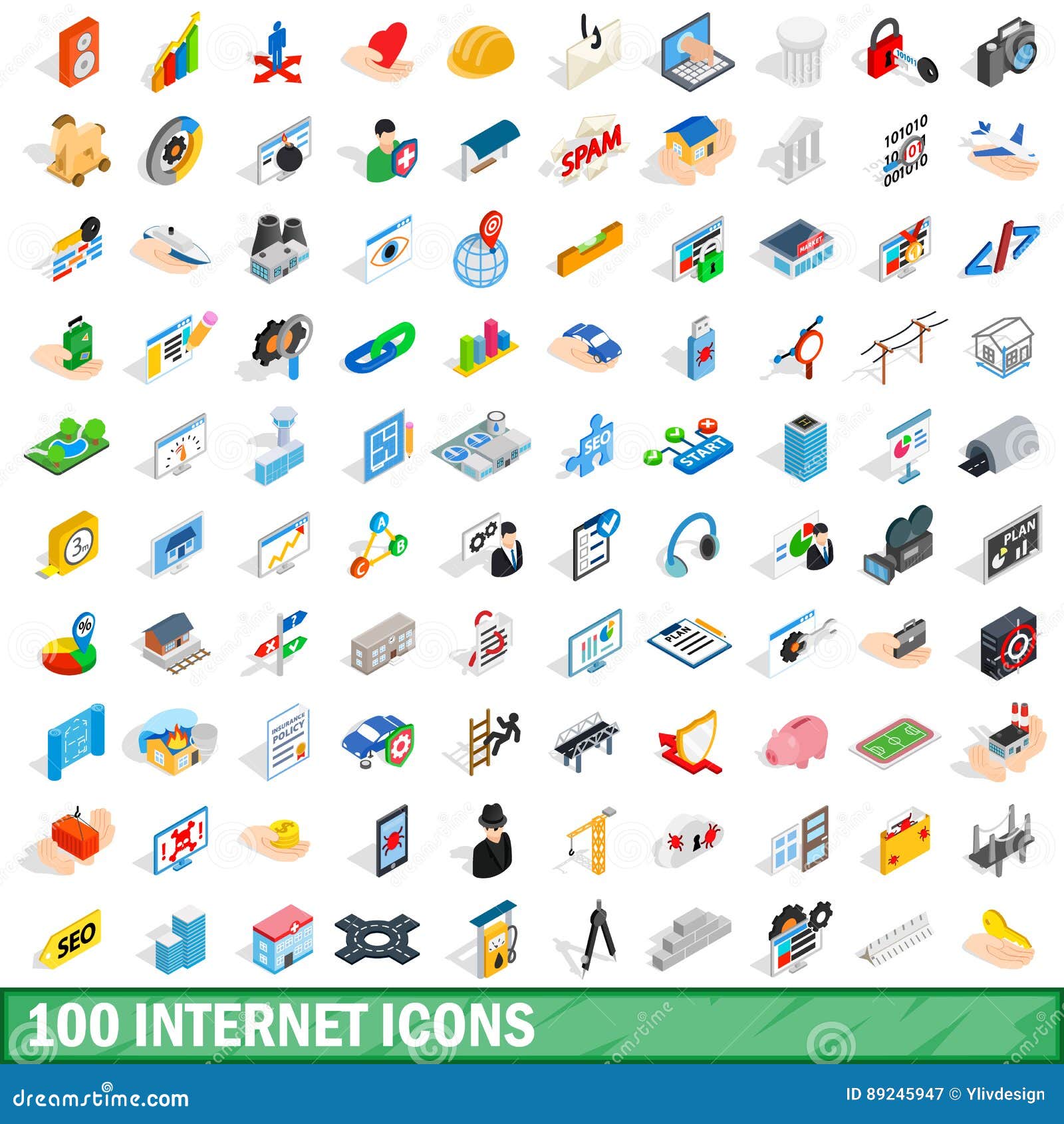 100 Internet Icons Set, Isometric 3d Style Stock Vector - Illustration ...