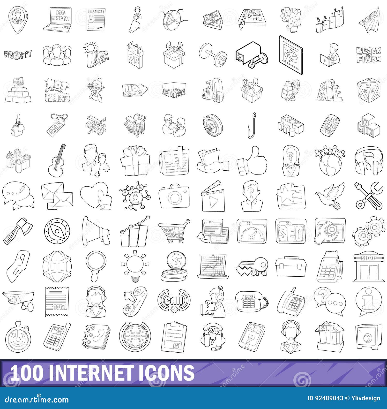 100 Internet Icons Set, Outline Style Stock Vector - Illustration of ...