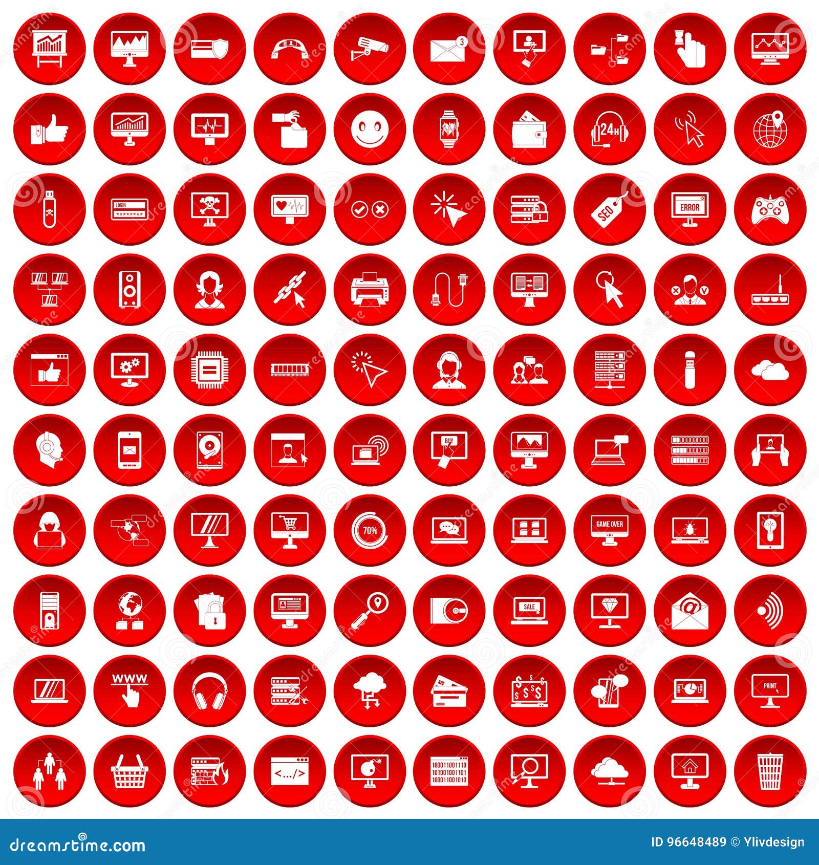 100 internet icons set red stock vector. Illustration of simple - 96648489