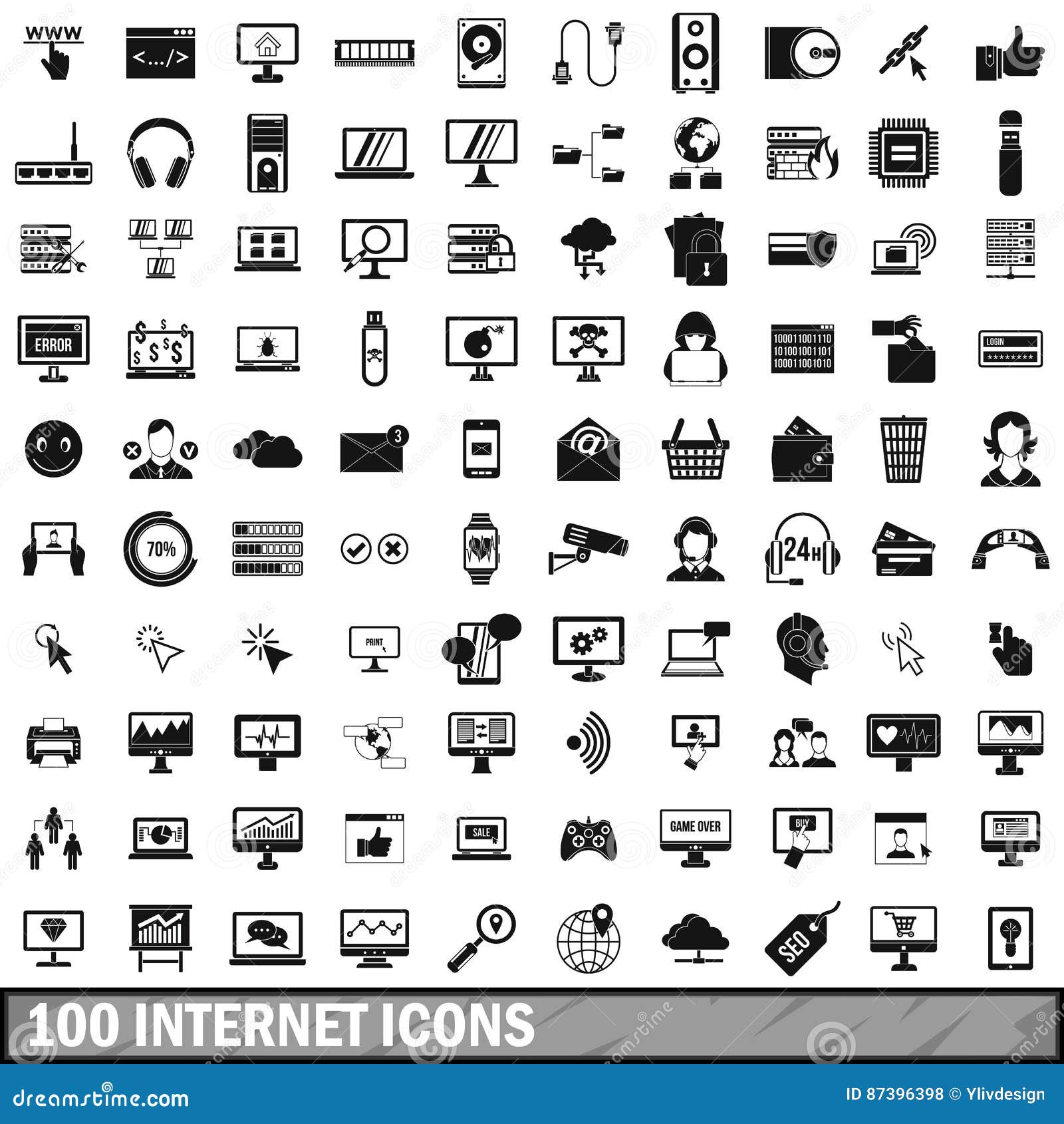 100 Internet Icons Set in Simple Style Stock Vector - Illustration of ...