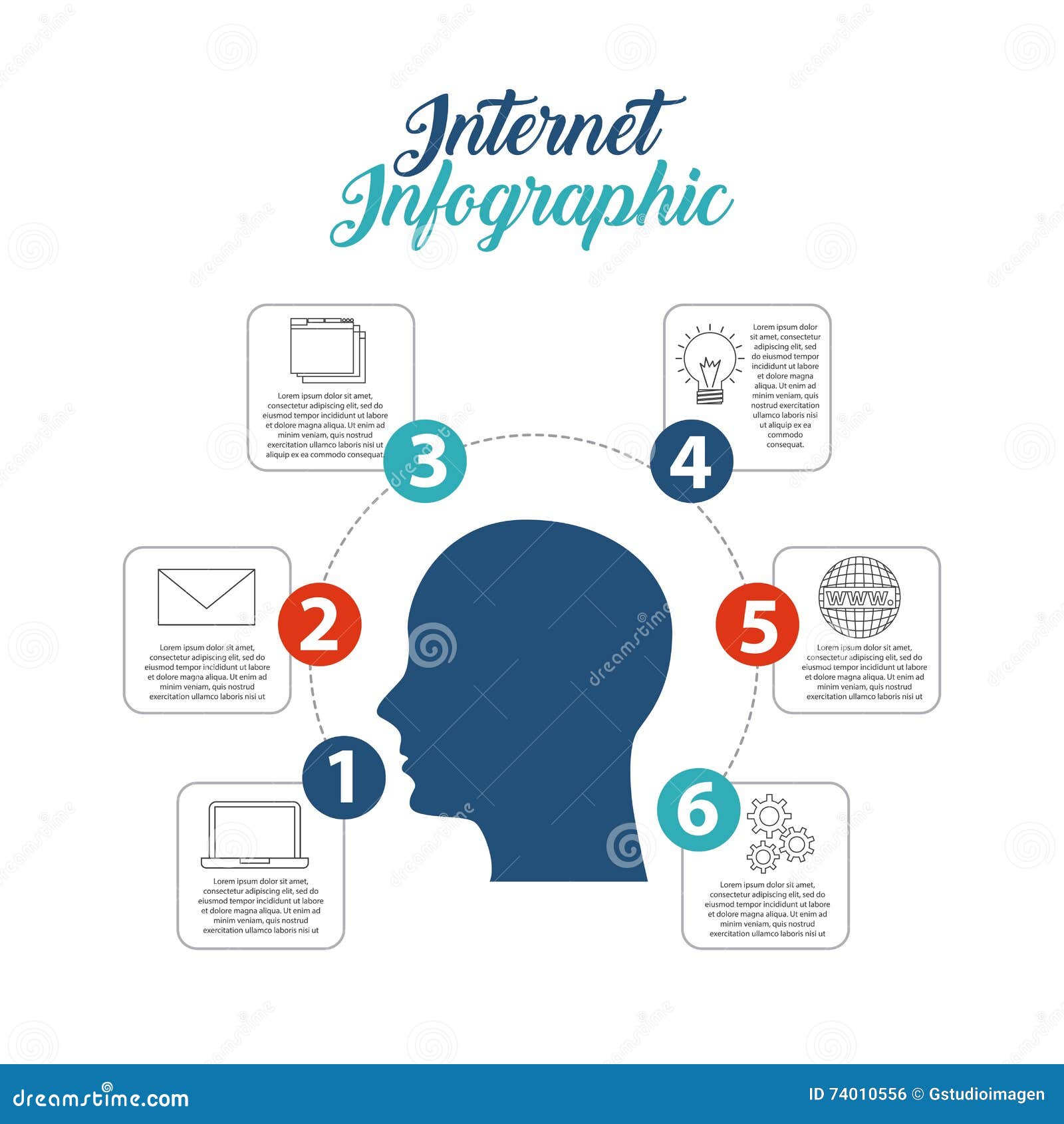 Internet Infographic Icon and Human Head Design. Vector Graphic Stock ...