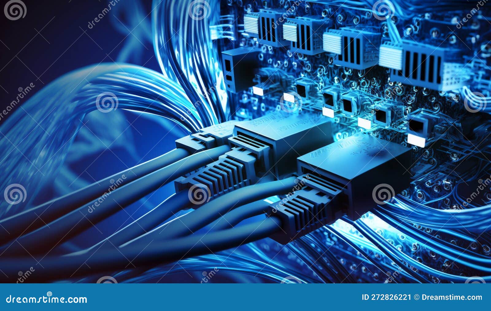 Internet LAN Network Connection Ethernet Cable on Blue Abstract ...