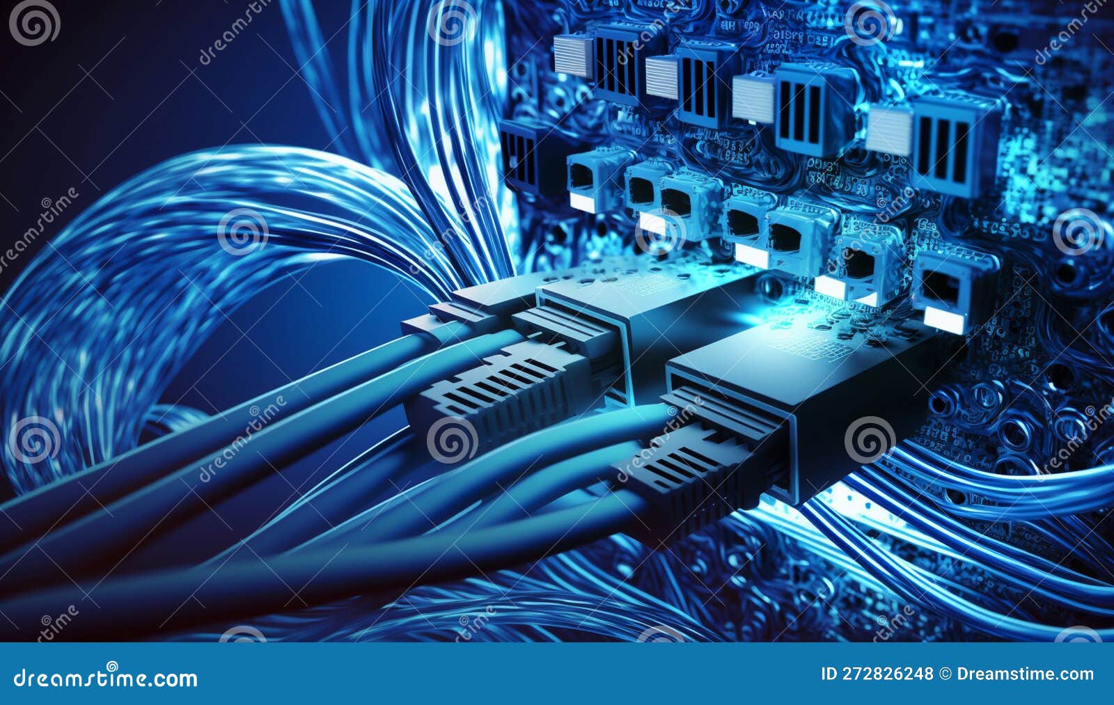 Internet LAN Network Connection Ethernet Cable on Blue Abstract ...