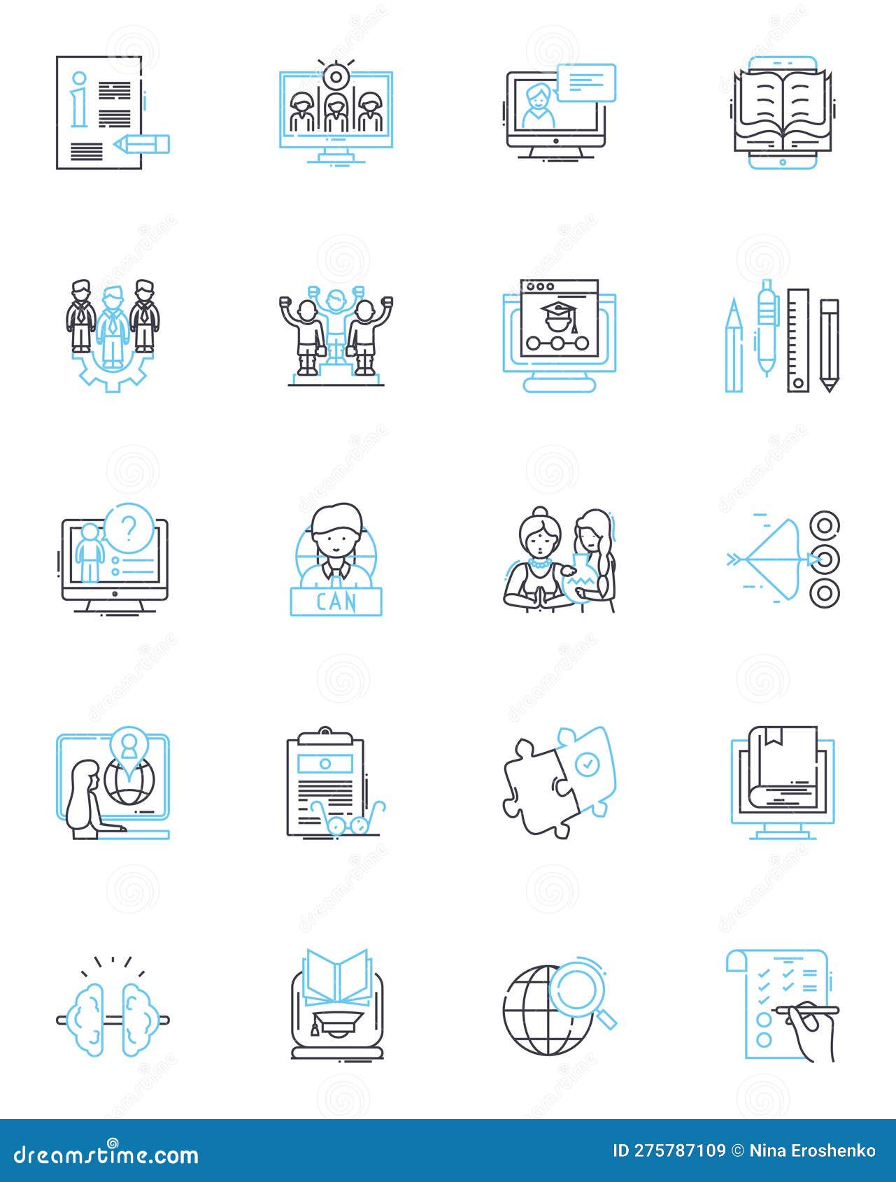 Internet Lecture Linear Icons Set. Connectivity, Streaming, Webinars, E ...