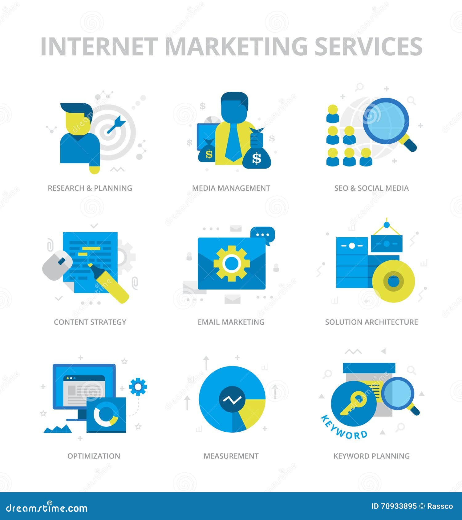 Internet Marketing Services Flat Icons Stock Vector - Illustration of ...