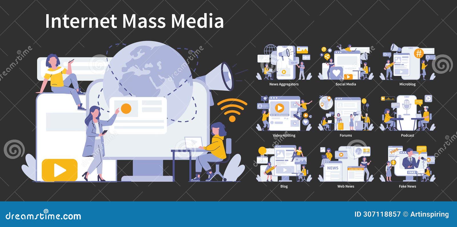 Internet Mass Media Concept. Flat Vector Illustration. Stock ...