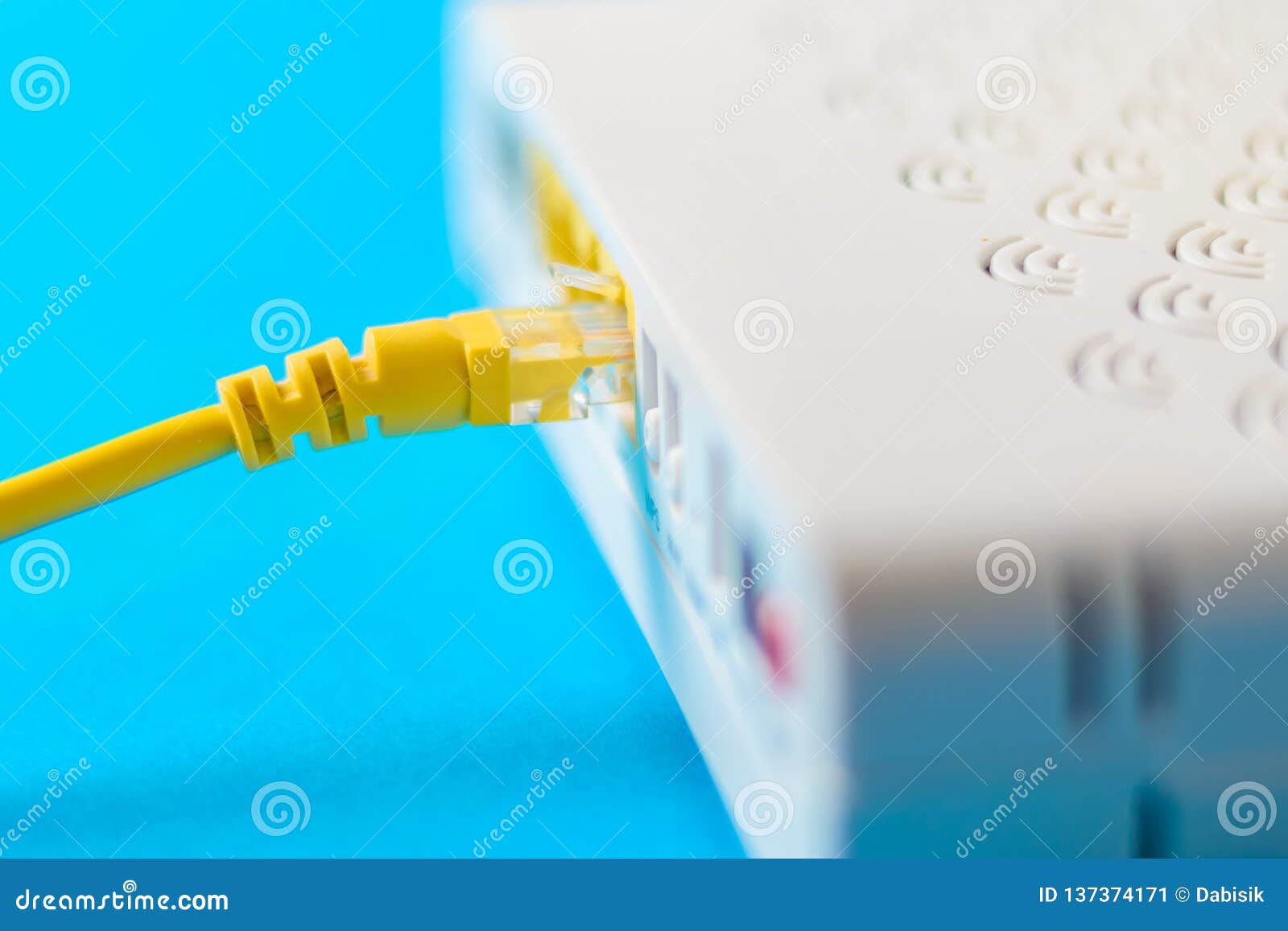 Internet Modem Router Hub with a Cable Connecting on Blue Background ...