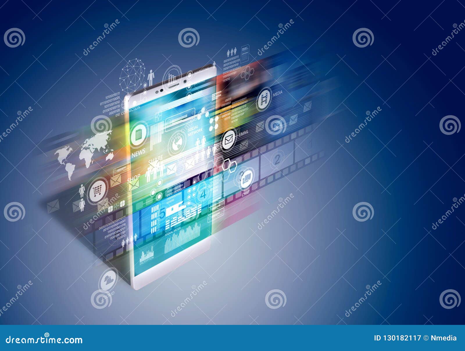 Internet Multimedia on Smart Phone Stock Illustration - Illustration of ...